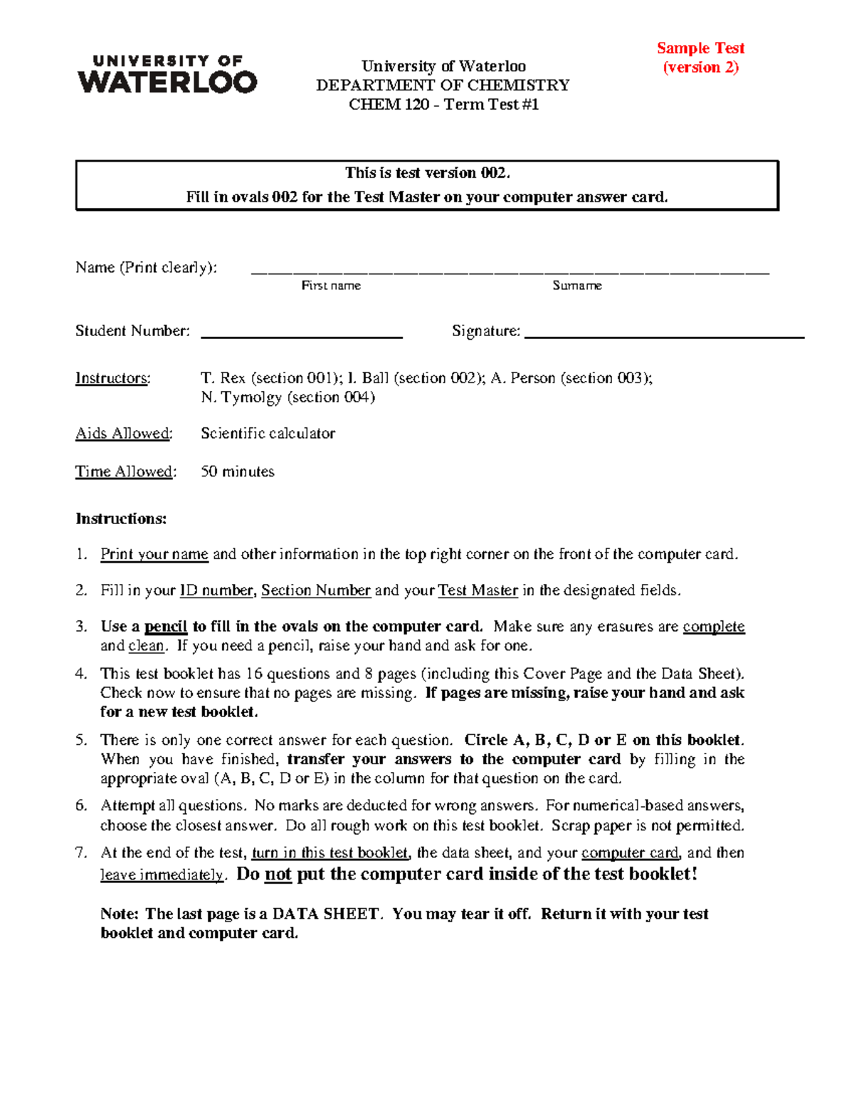 C120 tt1 sample v2 - practice test - Name (Print clearly): - Studocu