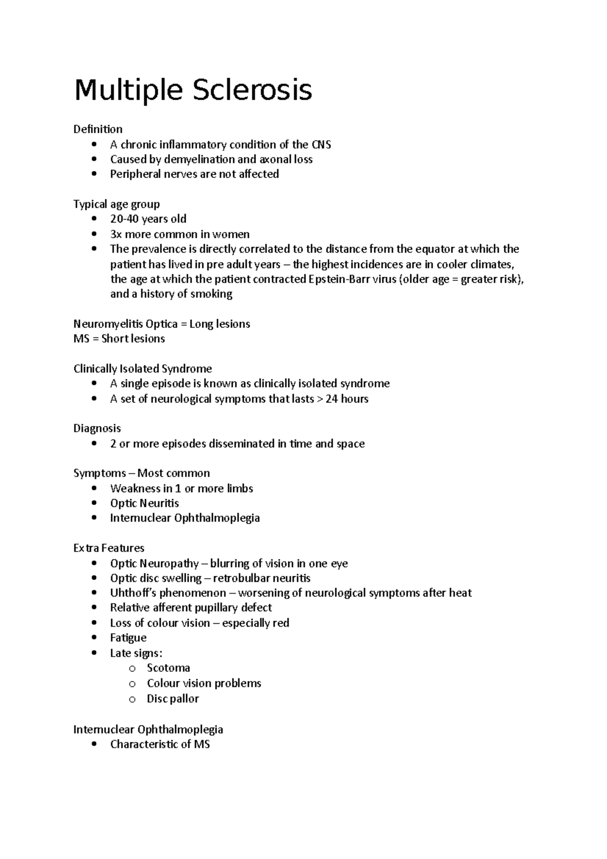 Multiple Sclerosis: Lecture Notes and Introduction - Multiple Sclerosis ...