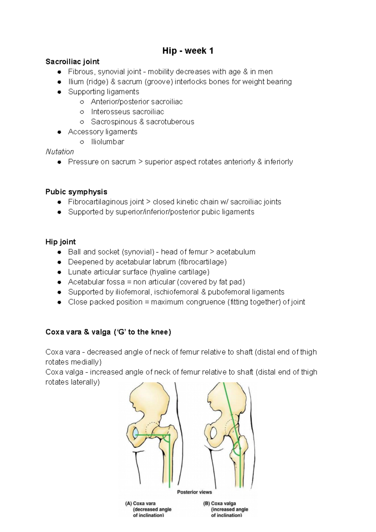 Hip - week 1 - Lecture Notes - Hip - week 1 Sacroiliac joint Fibrous ...