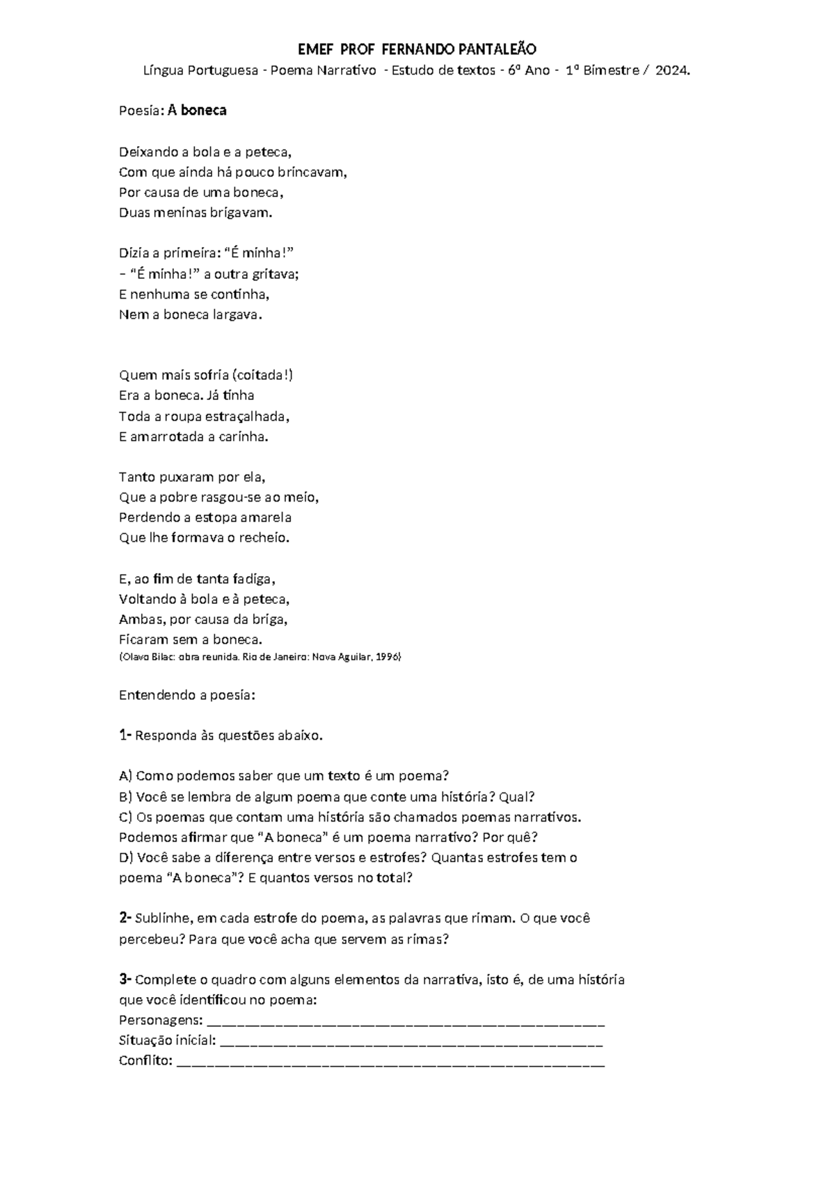 Poema Narrativo 7 Ano - BINKEDU