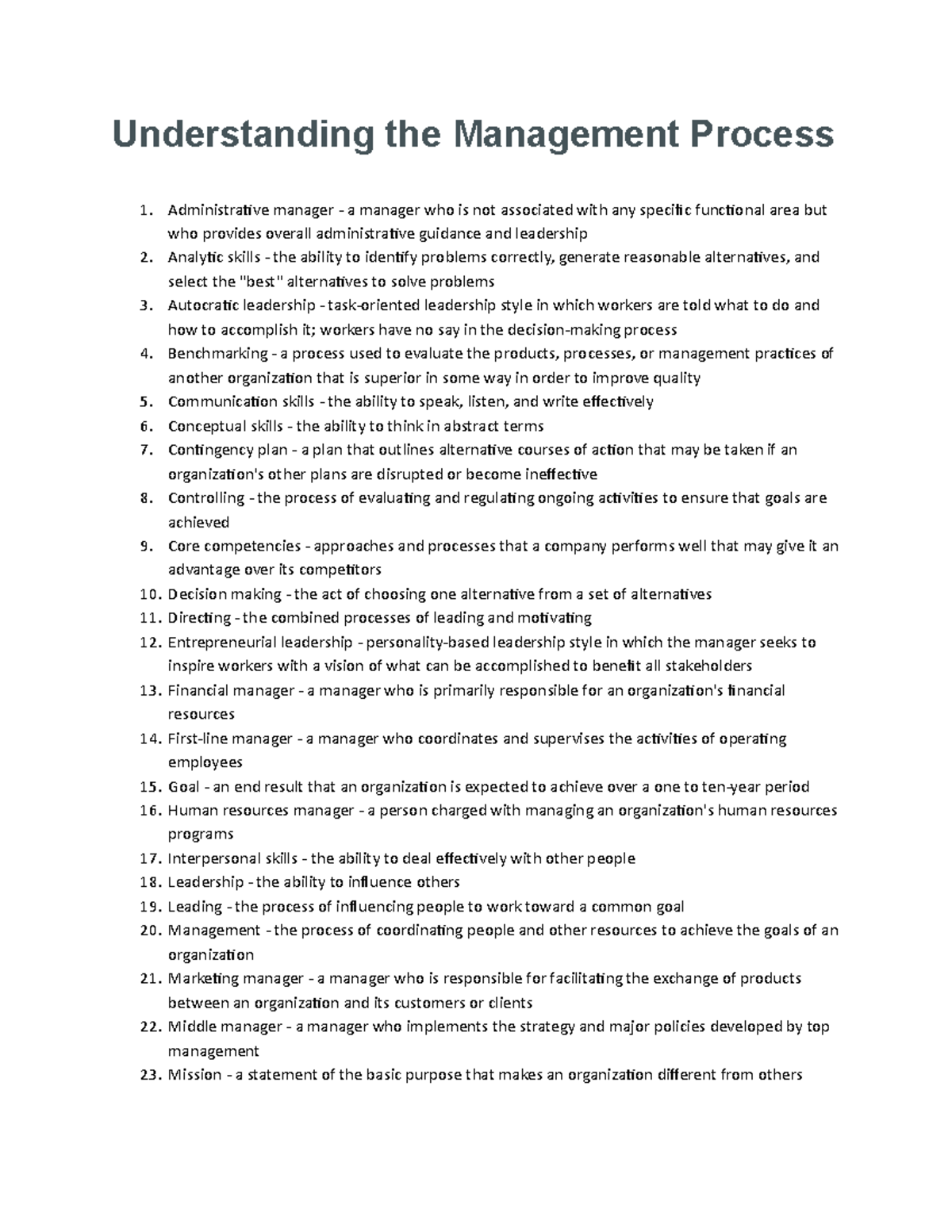 Understanding the Management Process - Understanding the Management ...