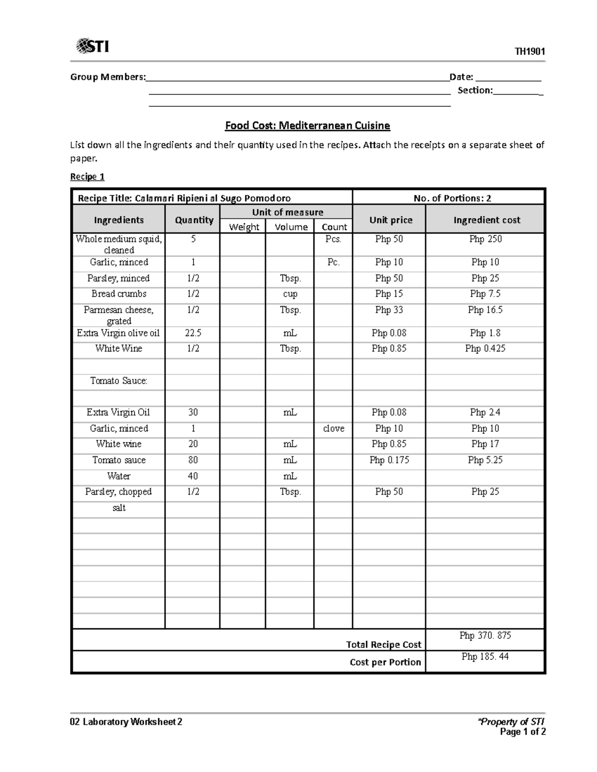 511890 - Answer - TH 02 Laboratory Worksheet 2 *Property of STI Page 1 ...