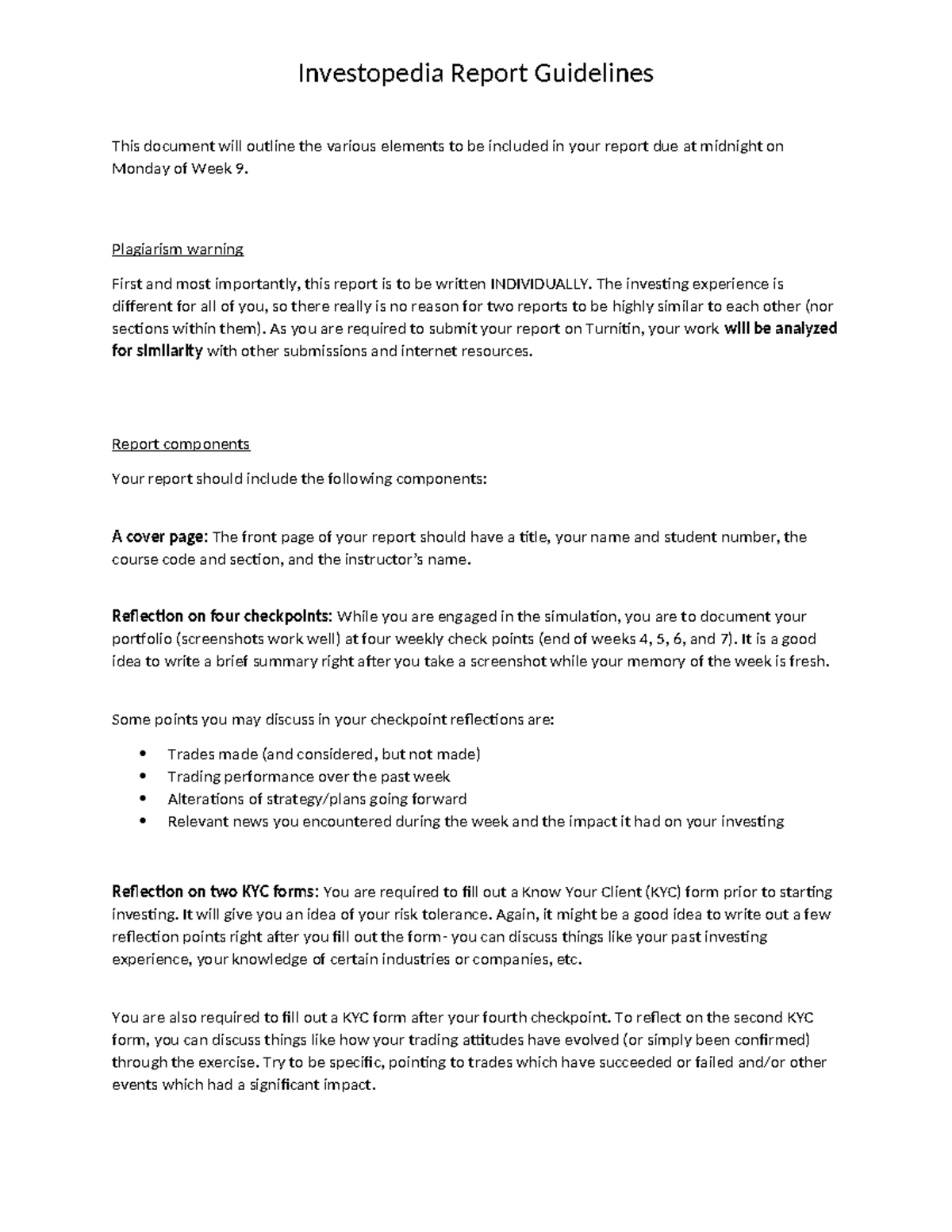 Investopedia Report Guidelines - Plagiarism warning First and most ...