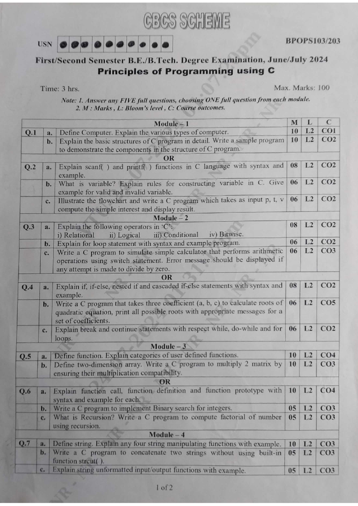 BPOPS103 or BPOPS203 June-July 2024 - CBCS SCHEME USN Semester Degree ... BPOPS103 or BPOPS203 June-July 2024 - CBCS SCHEME USN Semester Degree ...