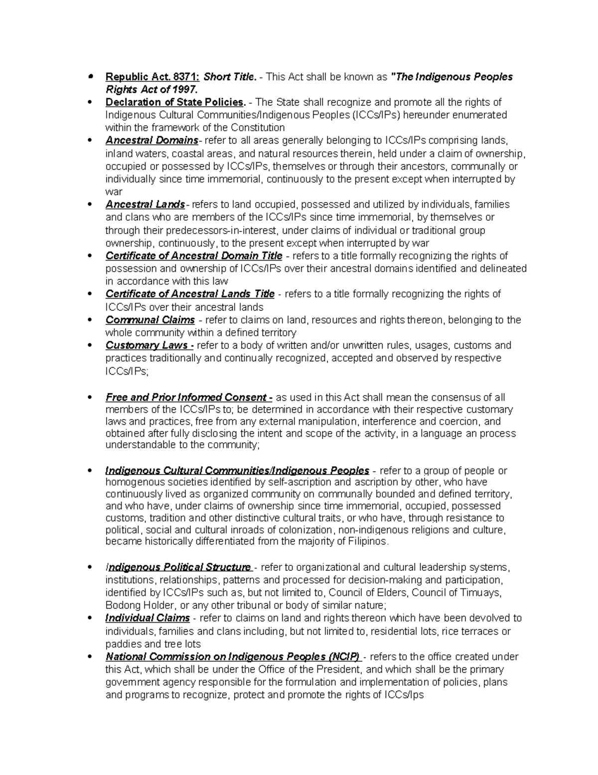 IPRA-1997 - assignment - Republic Act. 8371: Short Title. - This Act ...