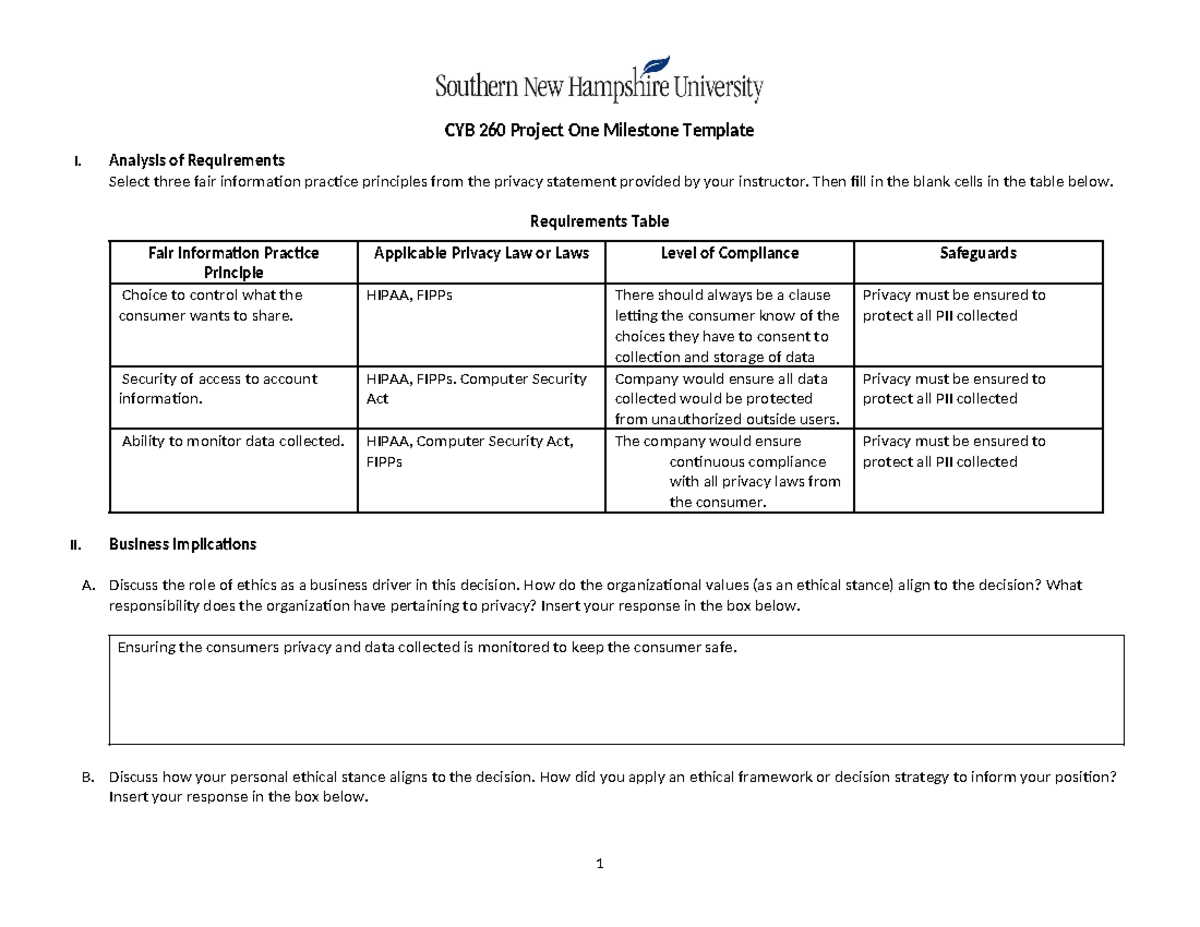 CYB 260 Project One Milestone - Analysis of Requirements Select three ...