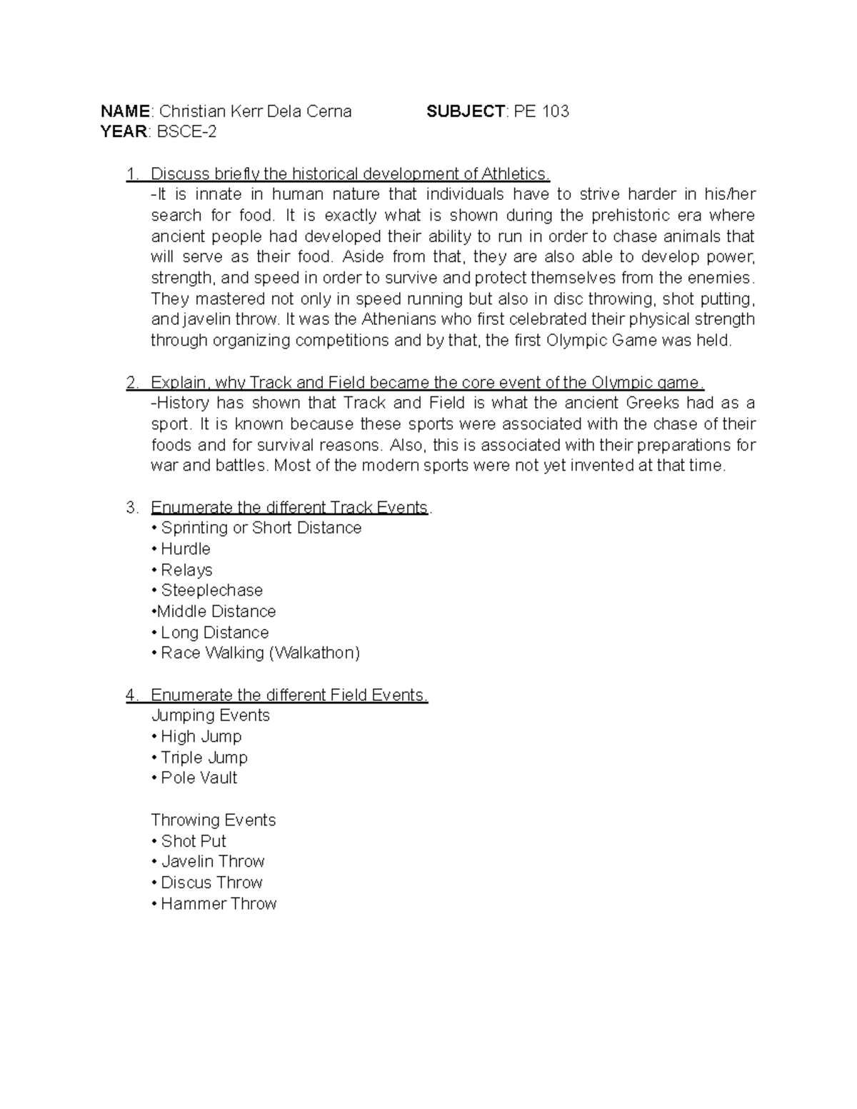 Historical Development of Athletics -It is innate in human nature that ...