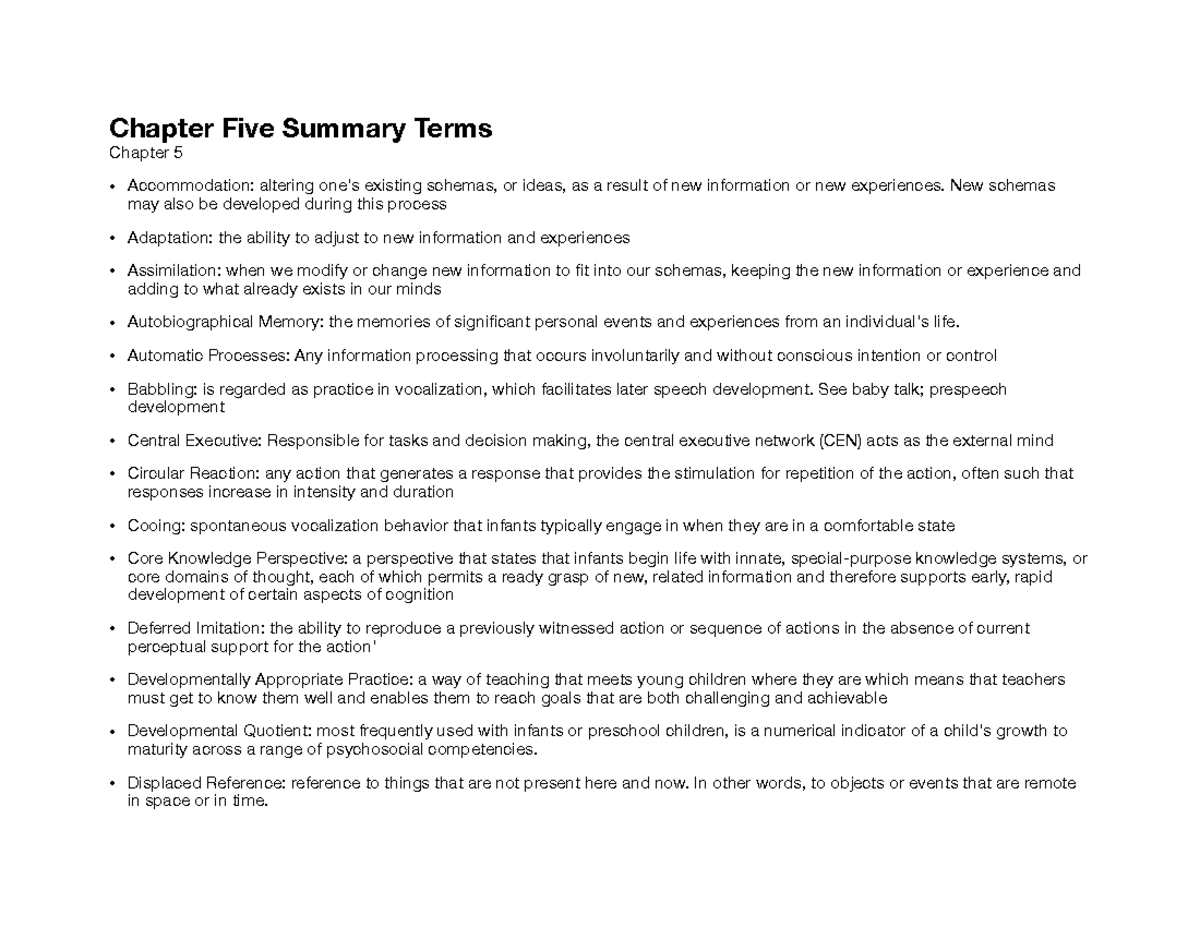 Chapter Five Summary - New schemas may also be developed during this ...