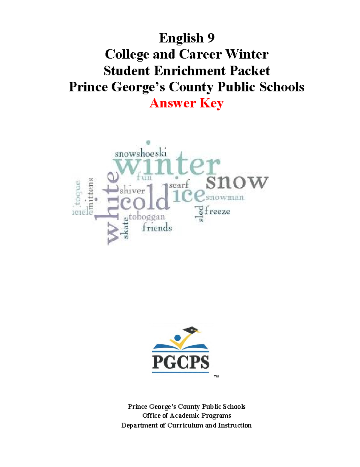 Grade 9 hs rela winter student enrichment packet answer key - English 9 ...