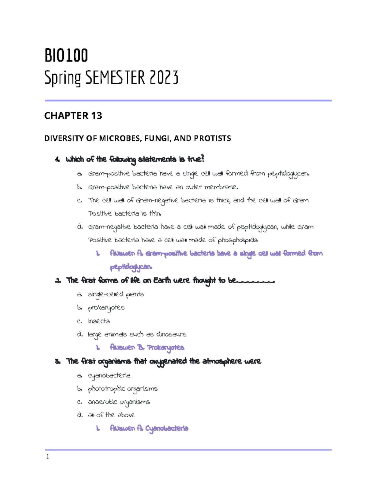 Biology CH13 - Notes corresponding to Diversity of Microbes, Fungi, and ...