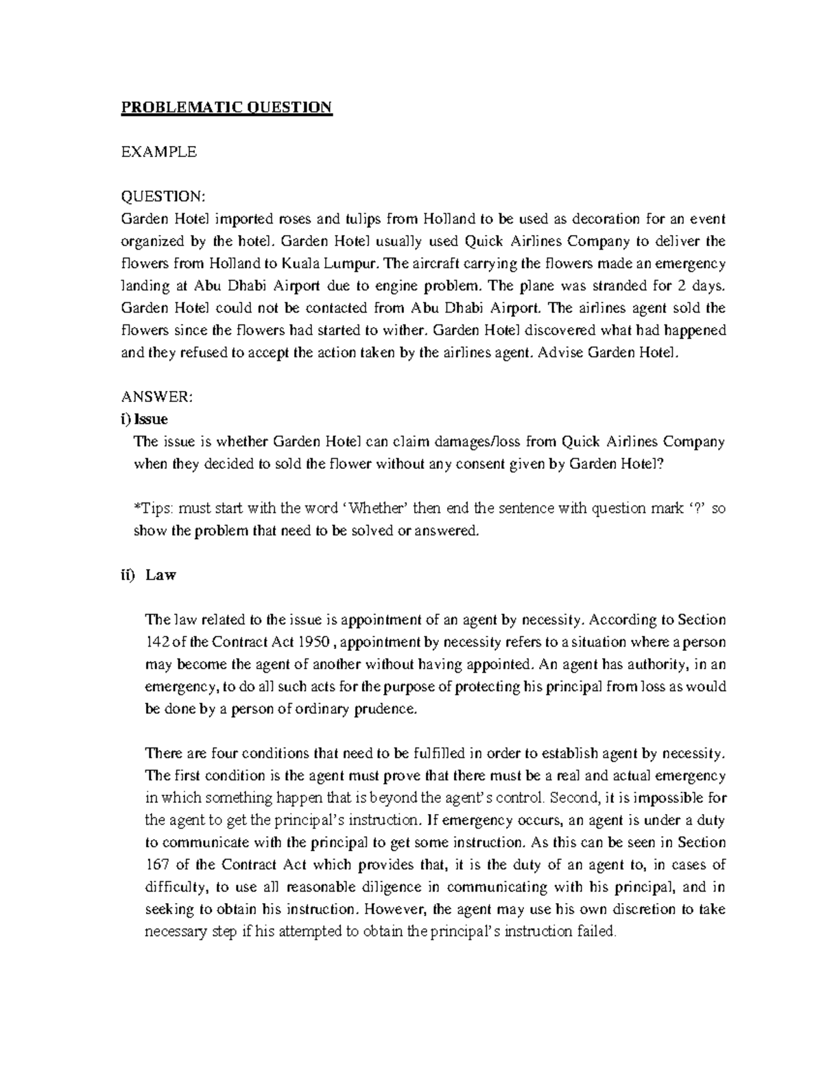 Law277 Problematic Question Chapter 3 Problematic Question