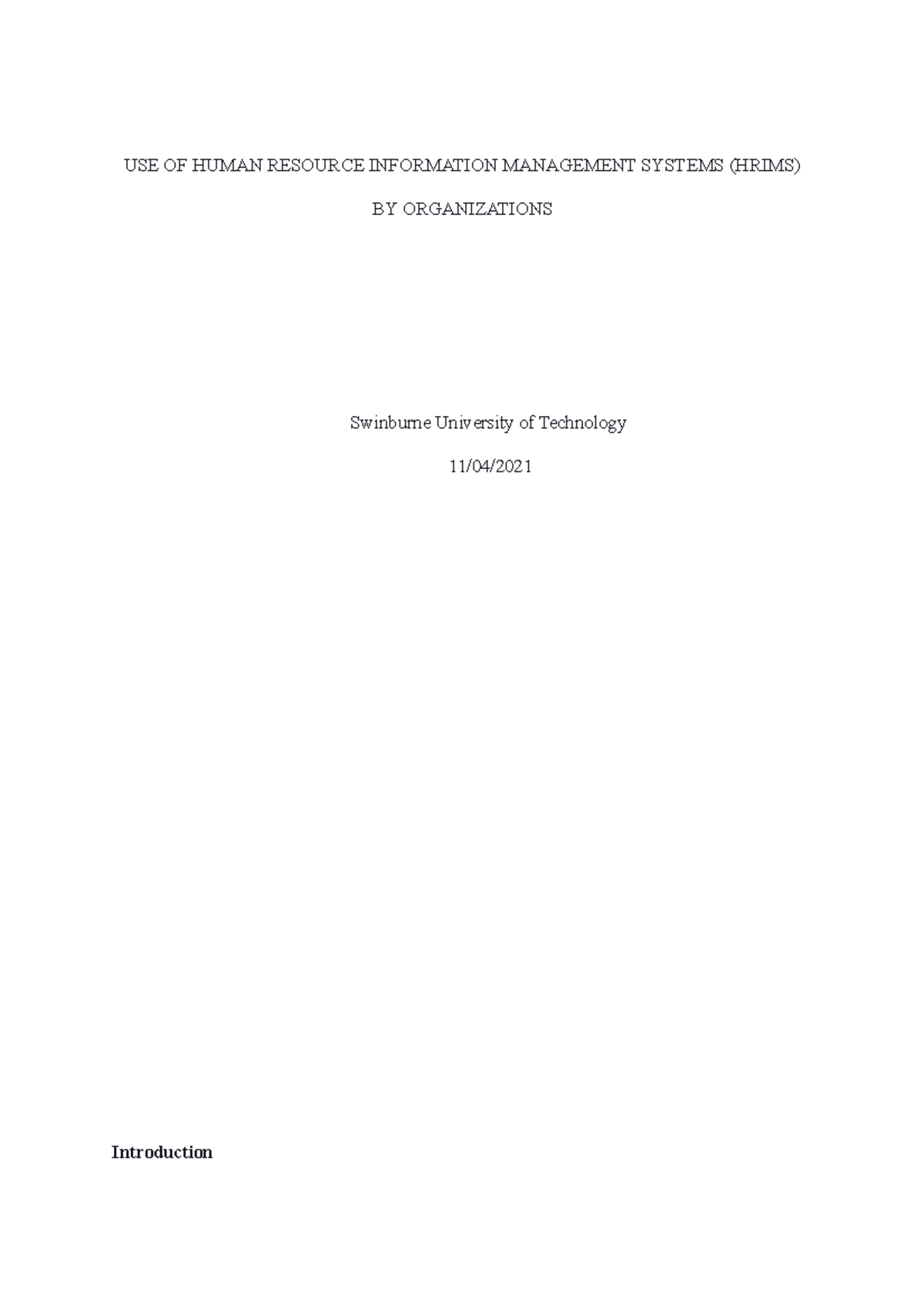 Essay HRM Assignment - USE OF HUMAN RESOURCE INFORMATION MANAGEMENT ...