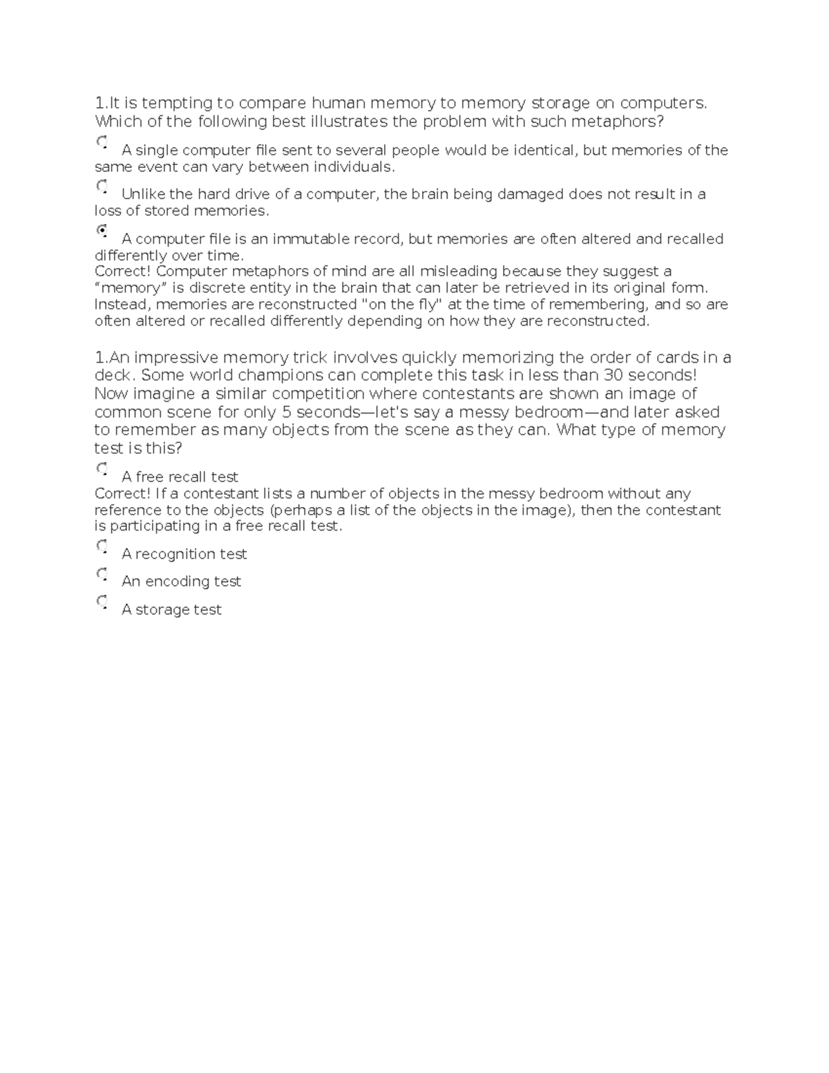 The Memory Question and answers - 1 is tempting to compare human memory ...