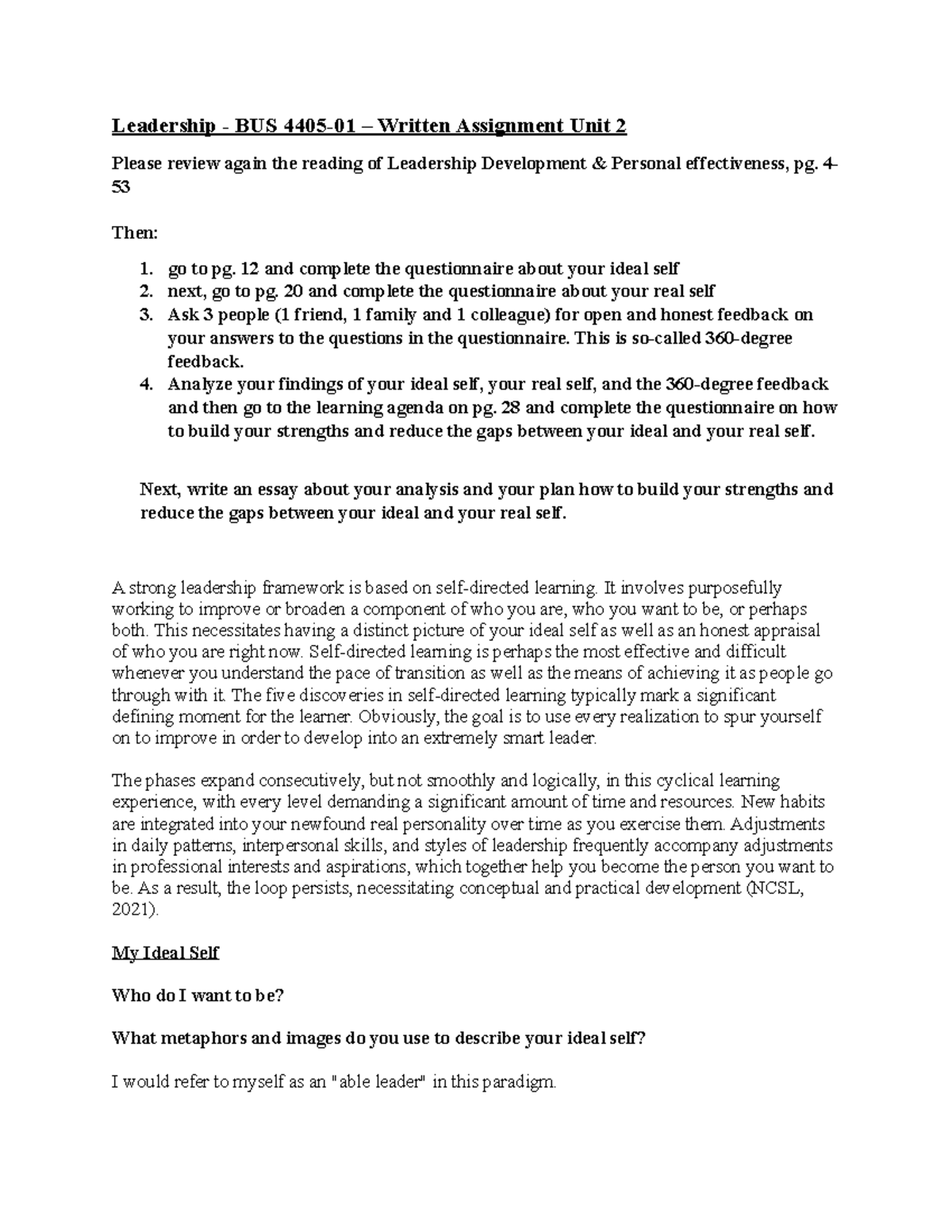 Leadership - BUS 4405-01 – Written Assignment Unit 2 - 4- 53 Then: go ...