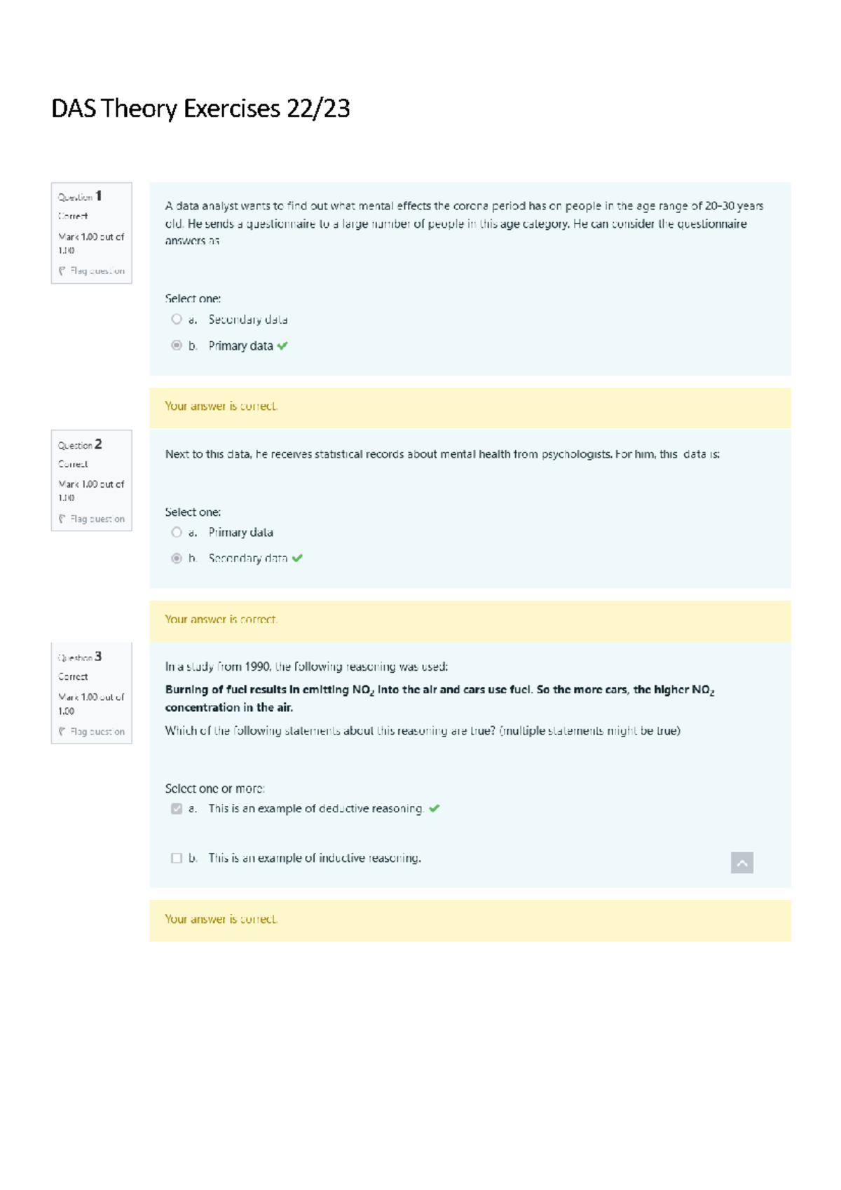 DAS Theory Exercises - Data analytics for engineers - Studeersnel