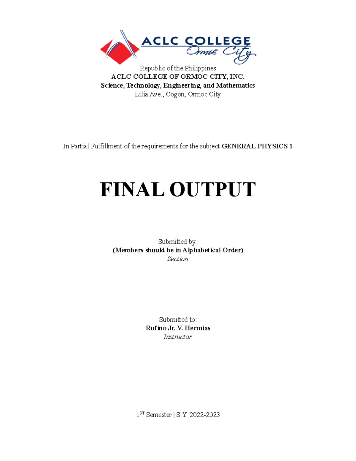 Final Output - Help us - Republic of the Philippines ACLC COLLEGE OF ...