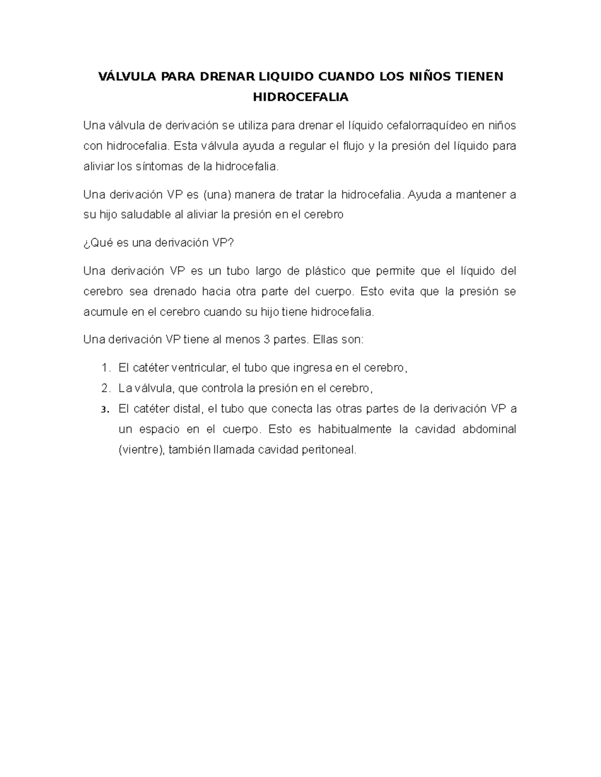 Válvula PARA Drenar Liquido Cuando LOS Niños Tienen Hidrocefalia ...