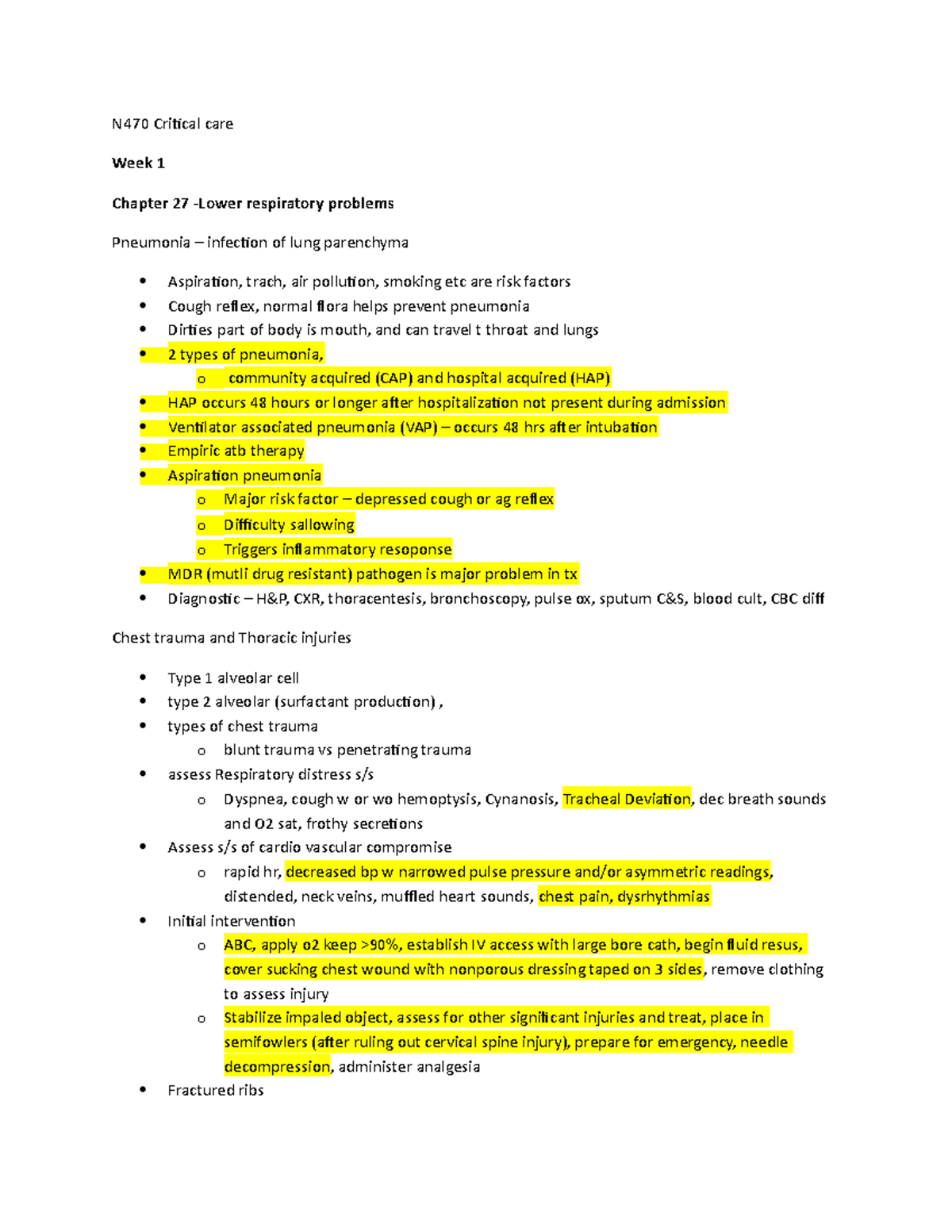 Critical care notes - N470 Critical care Week 1 Chapter 27 -Lower ...