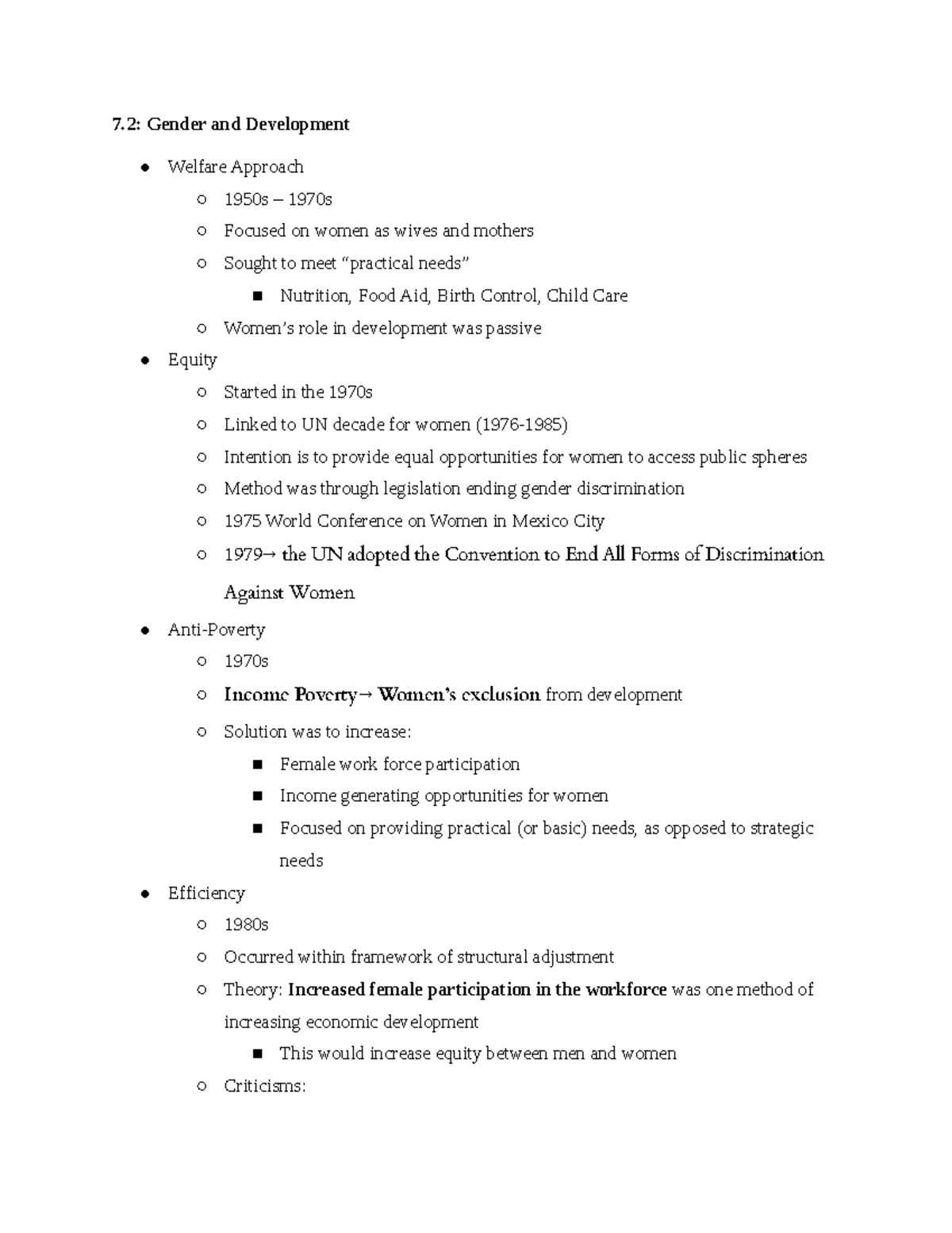 IDEV Final Review - 7: Gender and Development Welfare Approach 1950s ...