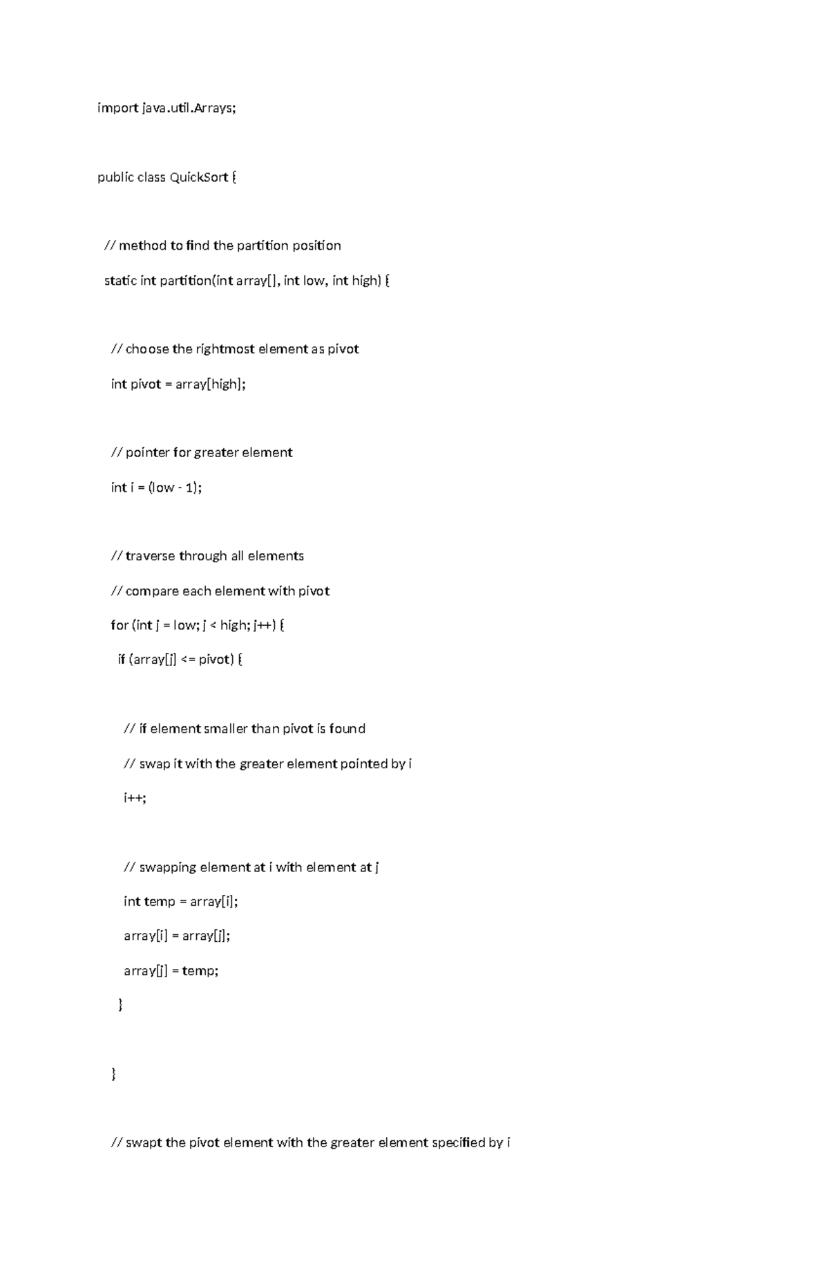 Exercise 7 Quick Sort Method To Find The Partition Position Static Int Partitionint