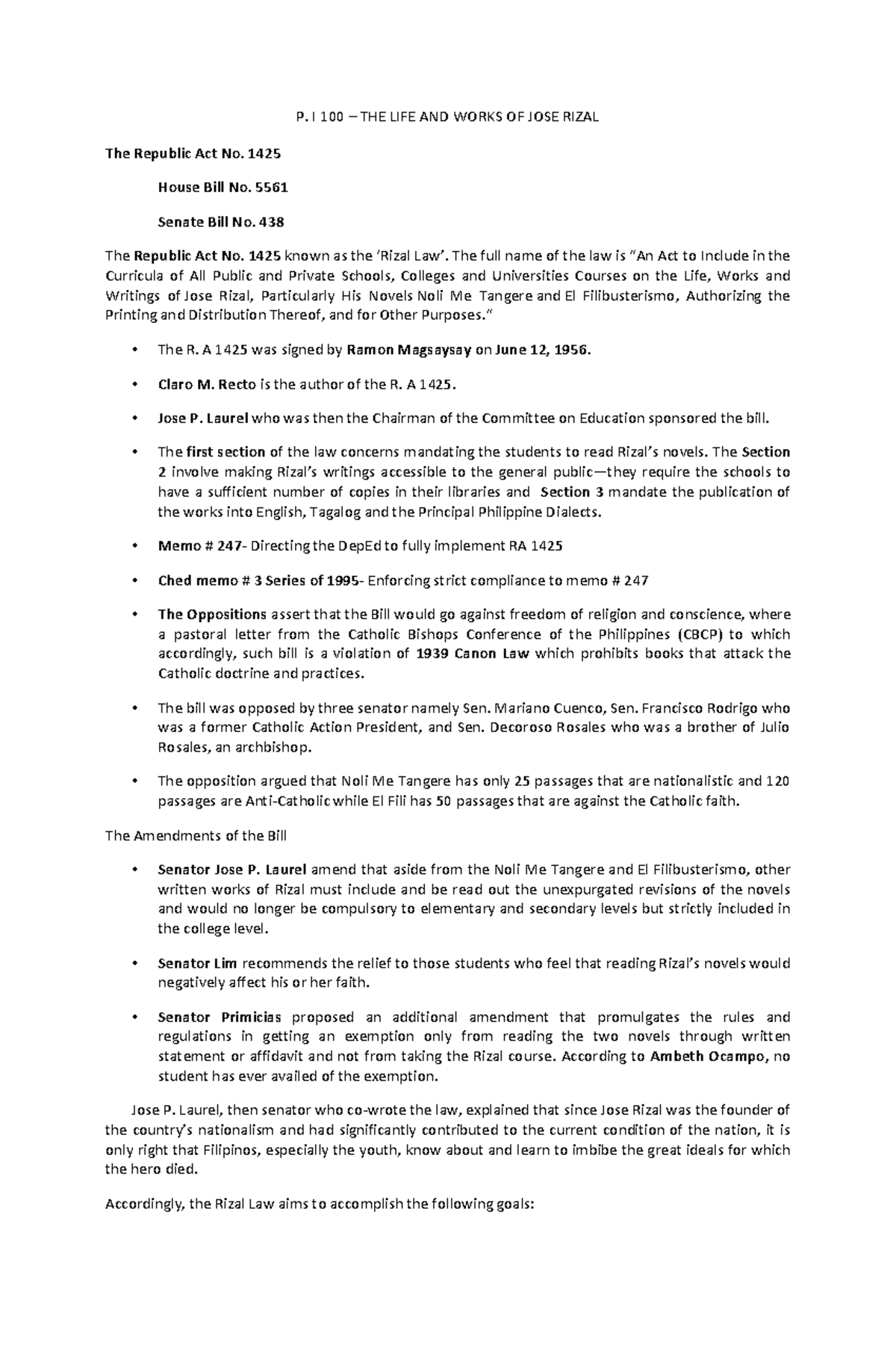 Pdfcoffee.com the-republic-act-no-1425-house-bill-no-5561-senate-bill ...