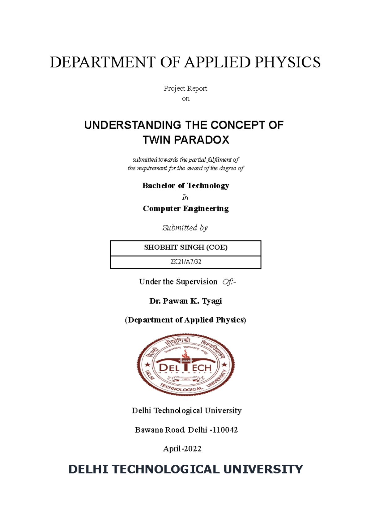 Physics project - The document deals with the theory of relativity and ...