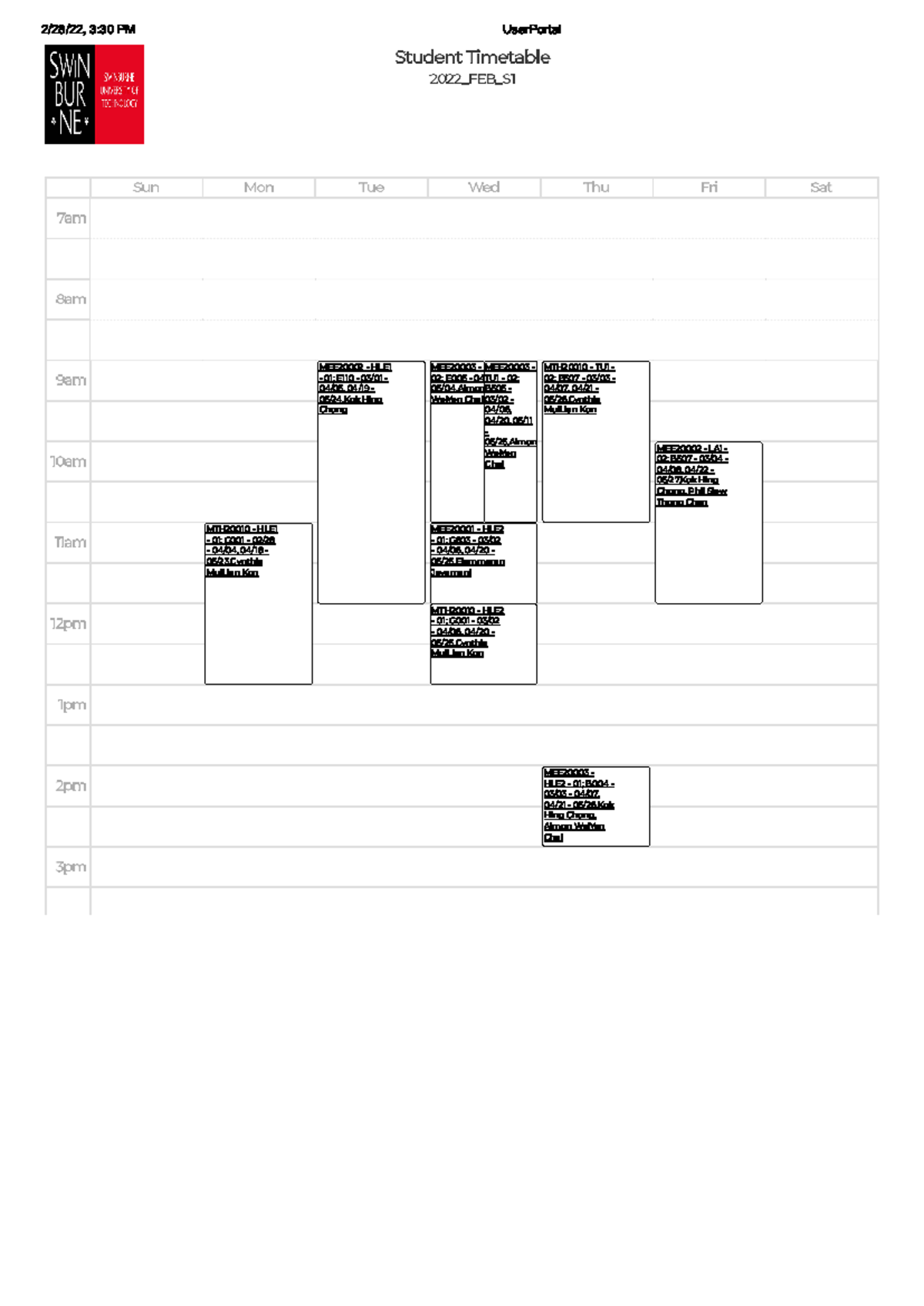 Timetable - 04/19 05/04,Almon B505 04/07/21 05/24 Kok Hing WeiYen Chai ...