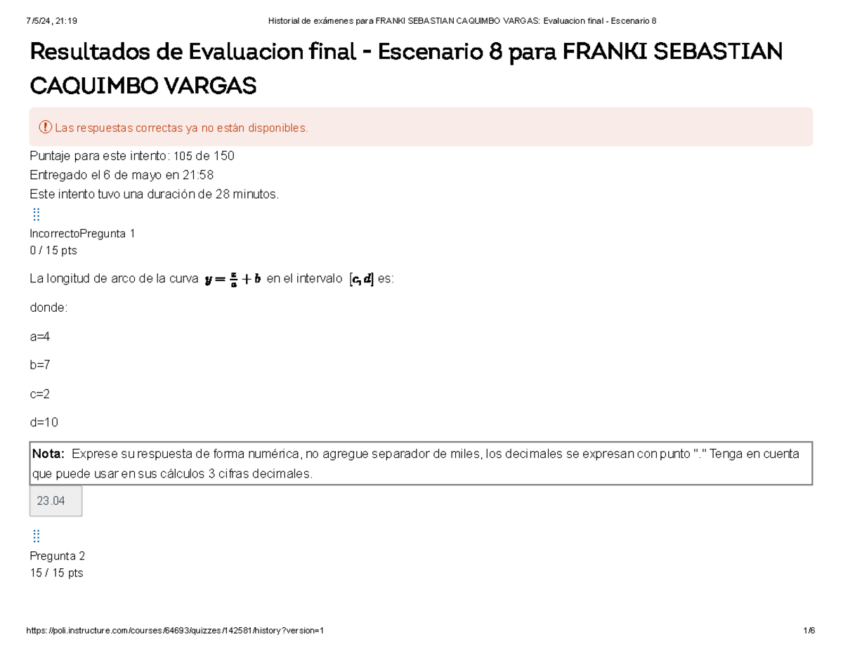 Calculo 2 Evaluacion final - Escenario 8 - Resultados de Evaluacion final - Escenario 8 para ...