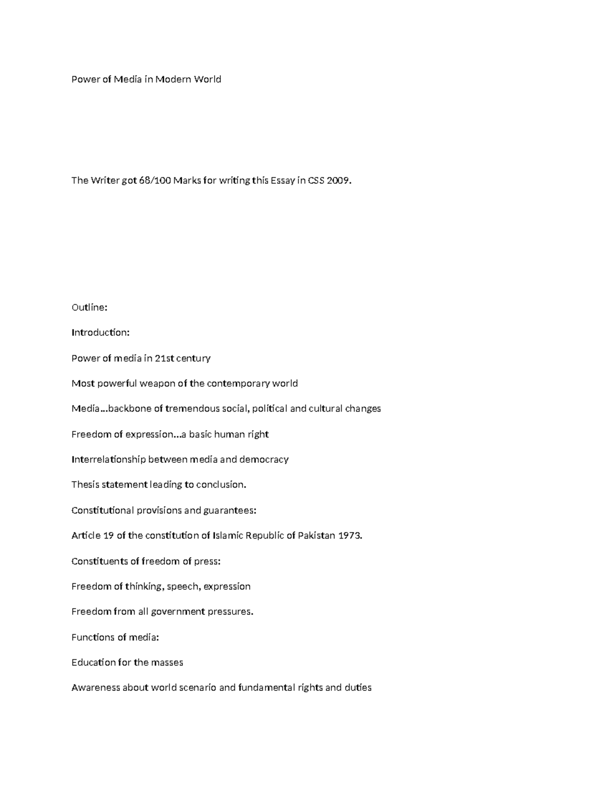 Power of Media essay - ytfh hju hy - Power of Media in Modern World The ...