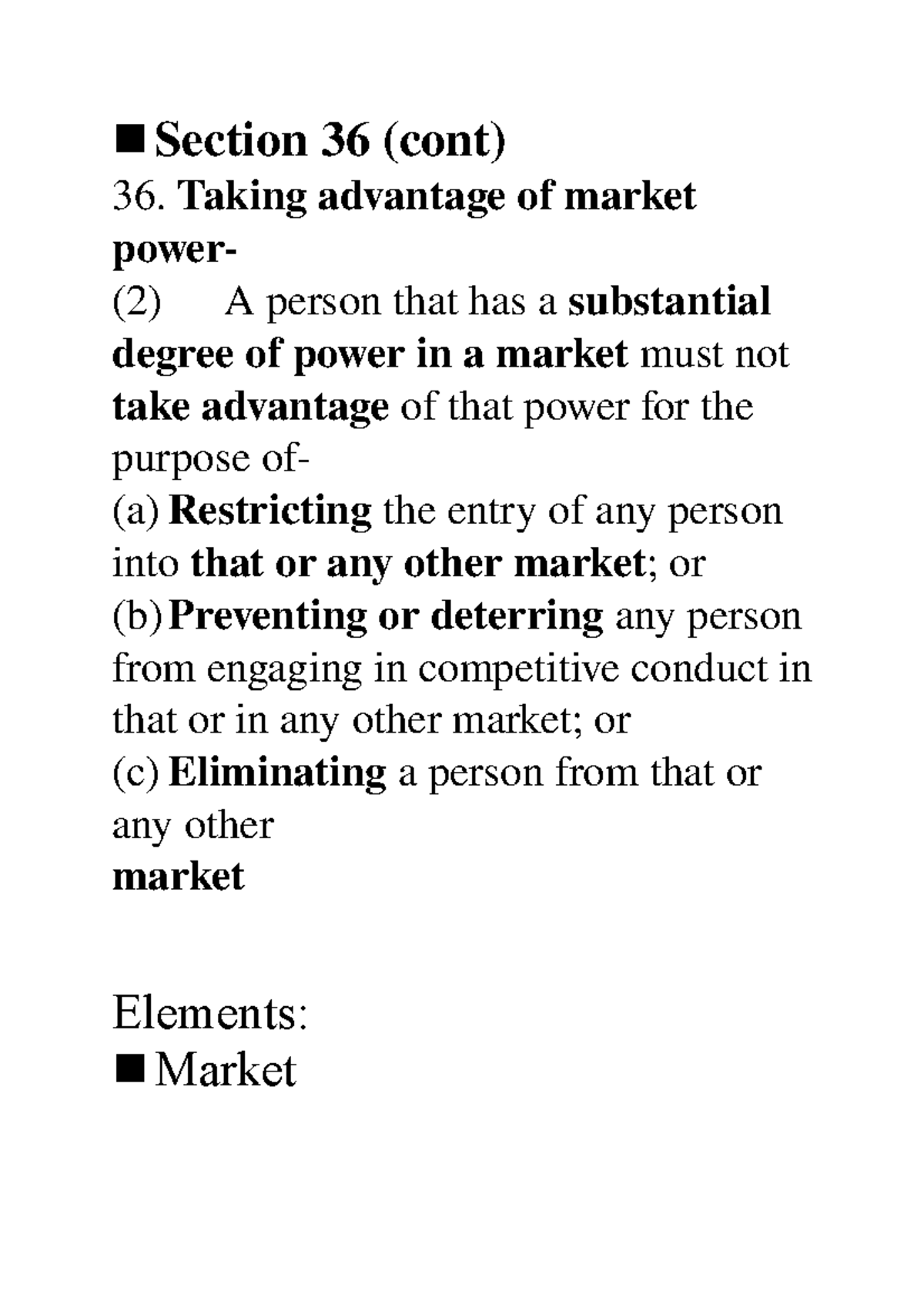 Section 36 - Section 36 (cont) Taking advantage of market power- (2) A ...