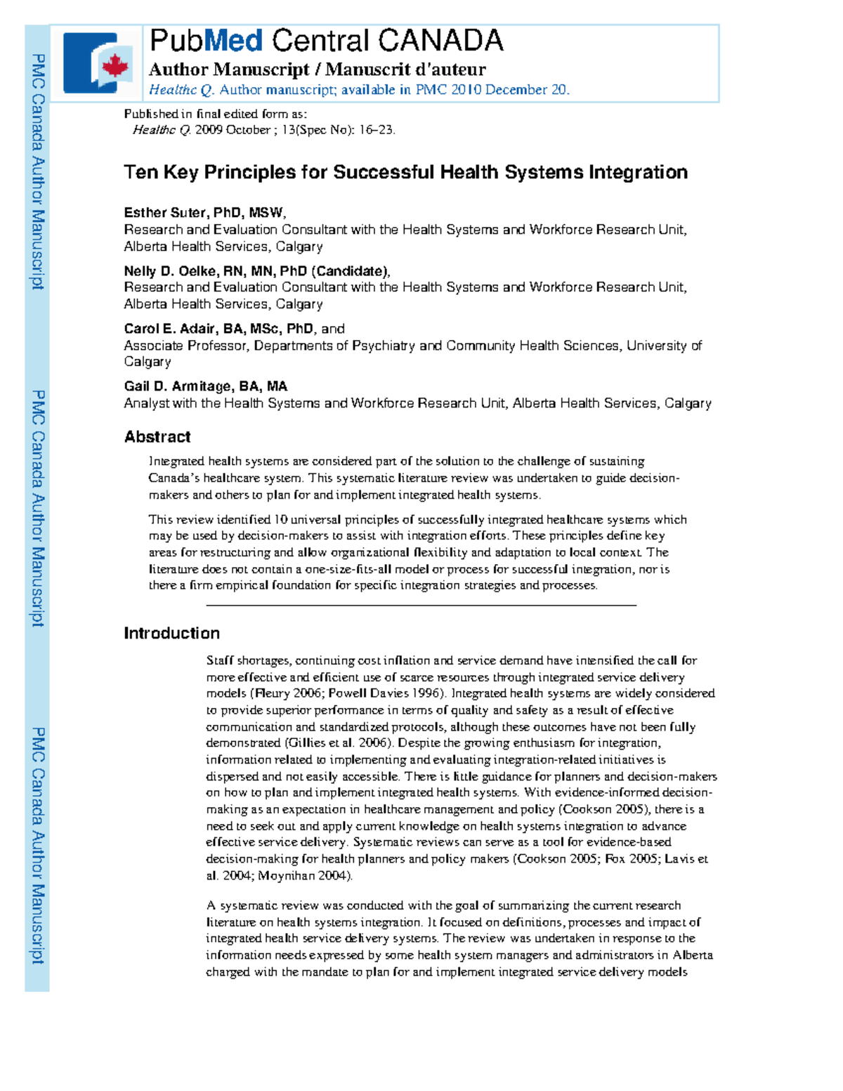 Suter 2009 10Key principles integration - Ten Key Principles for ...
