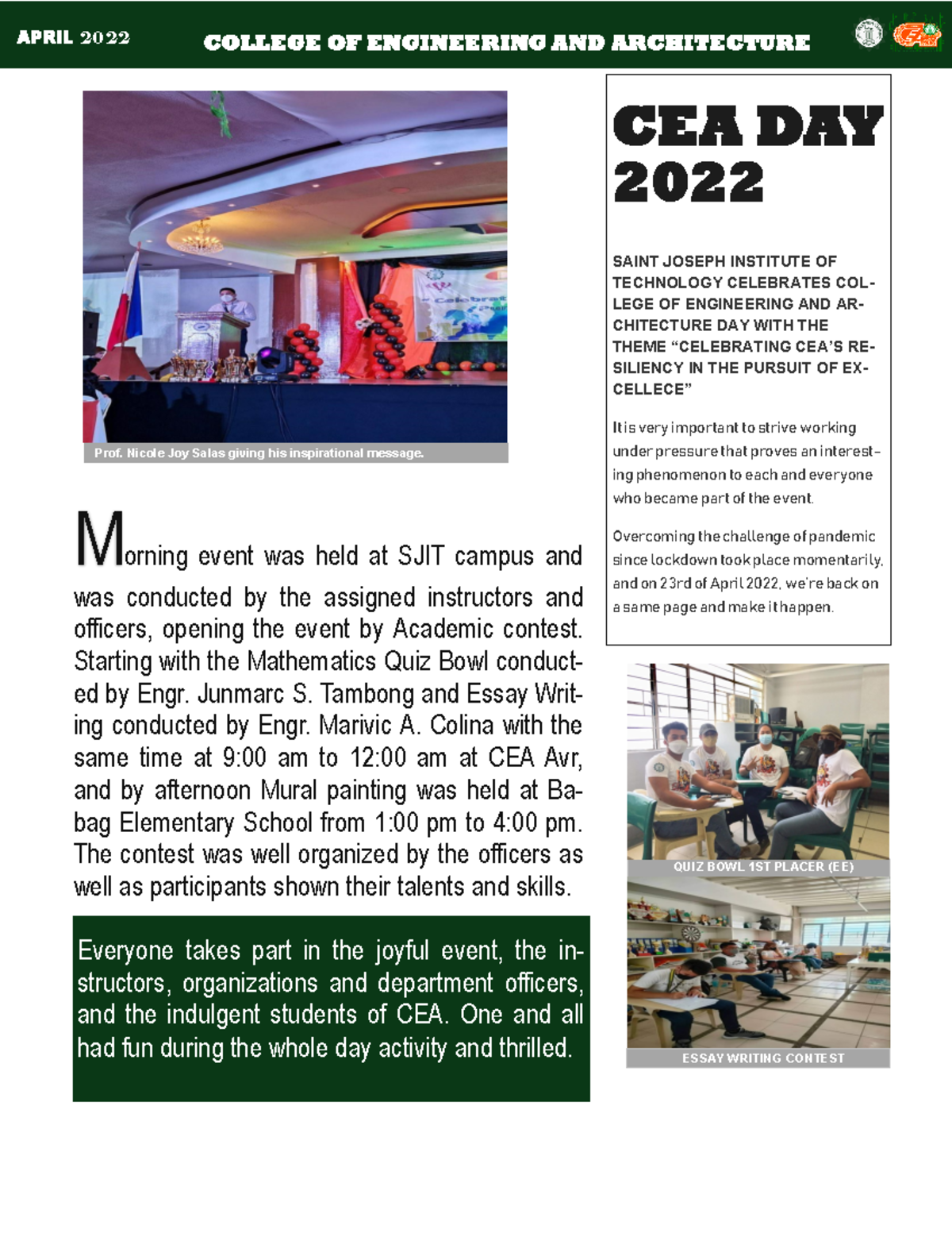 CEA-DAY - Fhb zgv - Morning event was held at SJIT campus and was ...