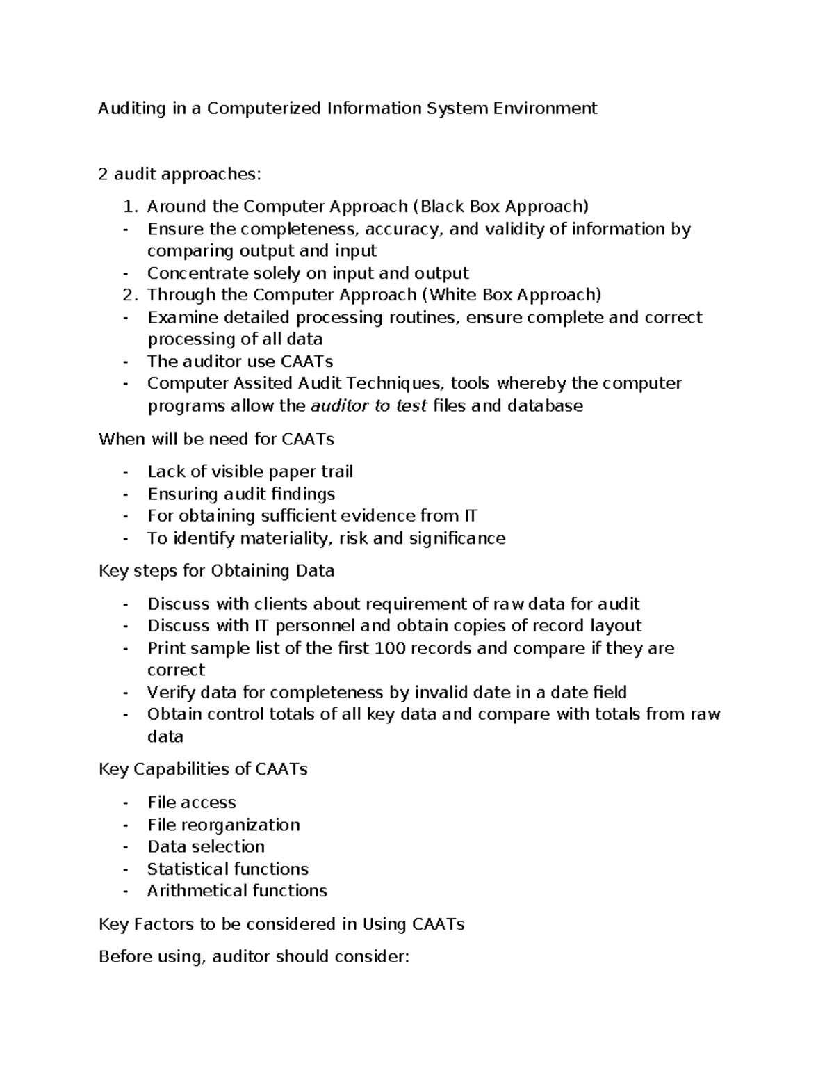 Auditing in a Computerized Information System Environment - Around the Computer Approach (Black ...