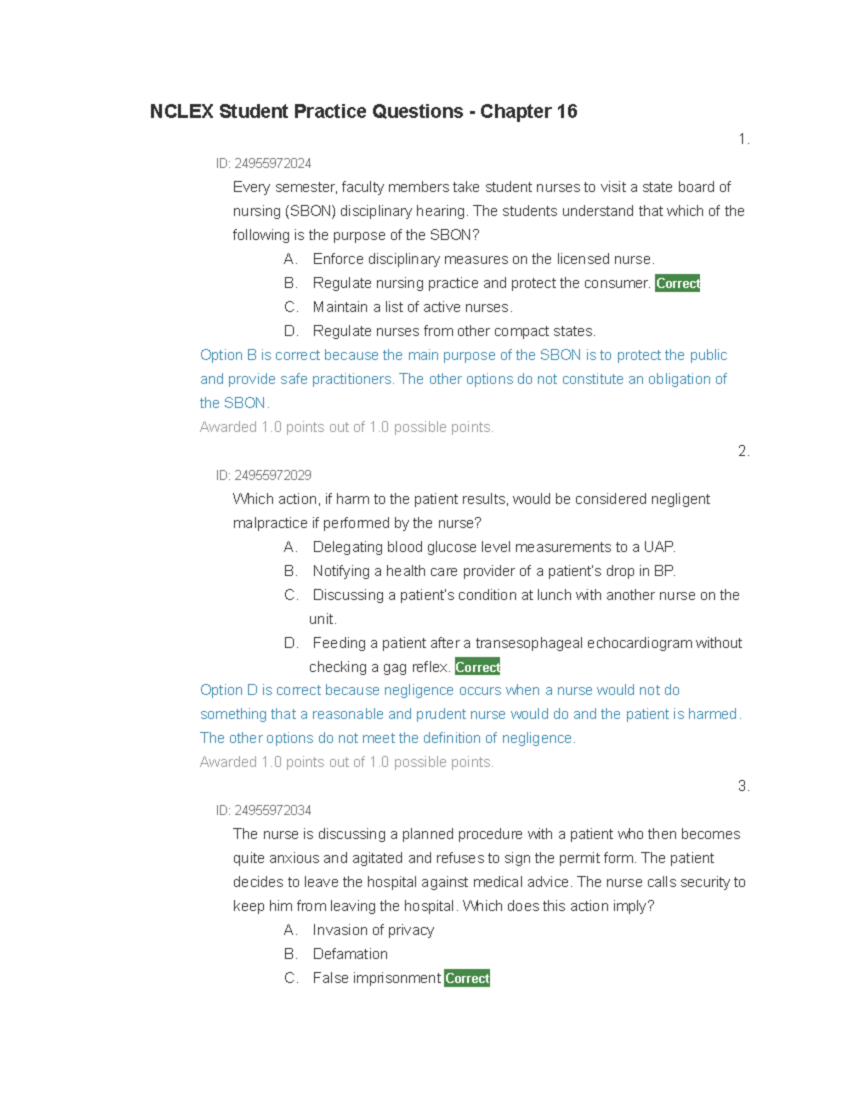 MOC Evolve Questions Exam 1 - NCLEX Student Practice Questions ...