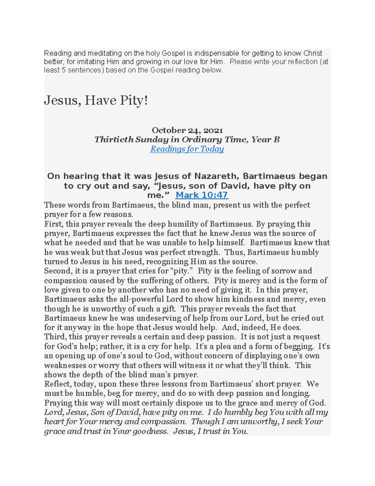 NOV 1-MGAC Gospel - Reflection - Reading and meditating on the holy ...