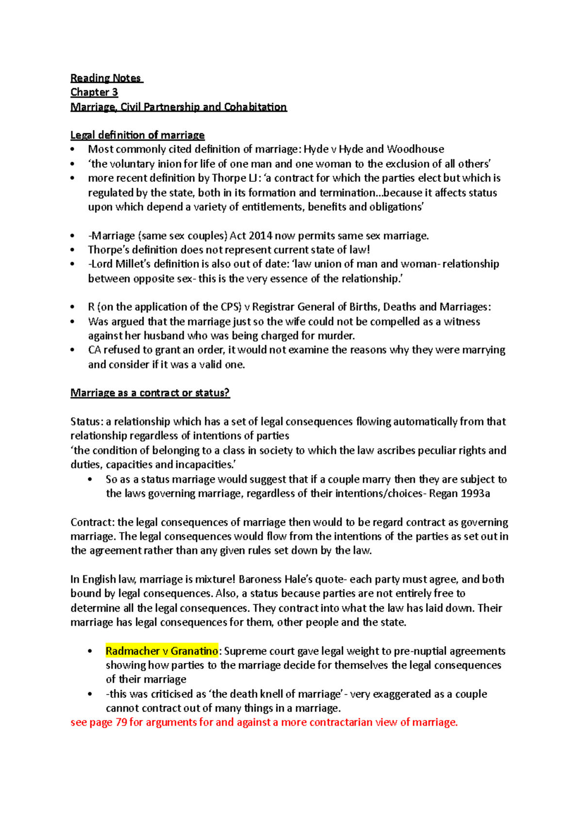 Chapter 3 Notes- Marriage - Reading Notes Chapter 3 Marriage, Civil ...