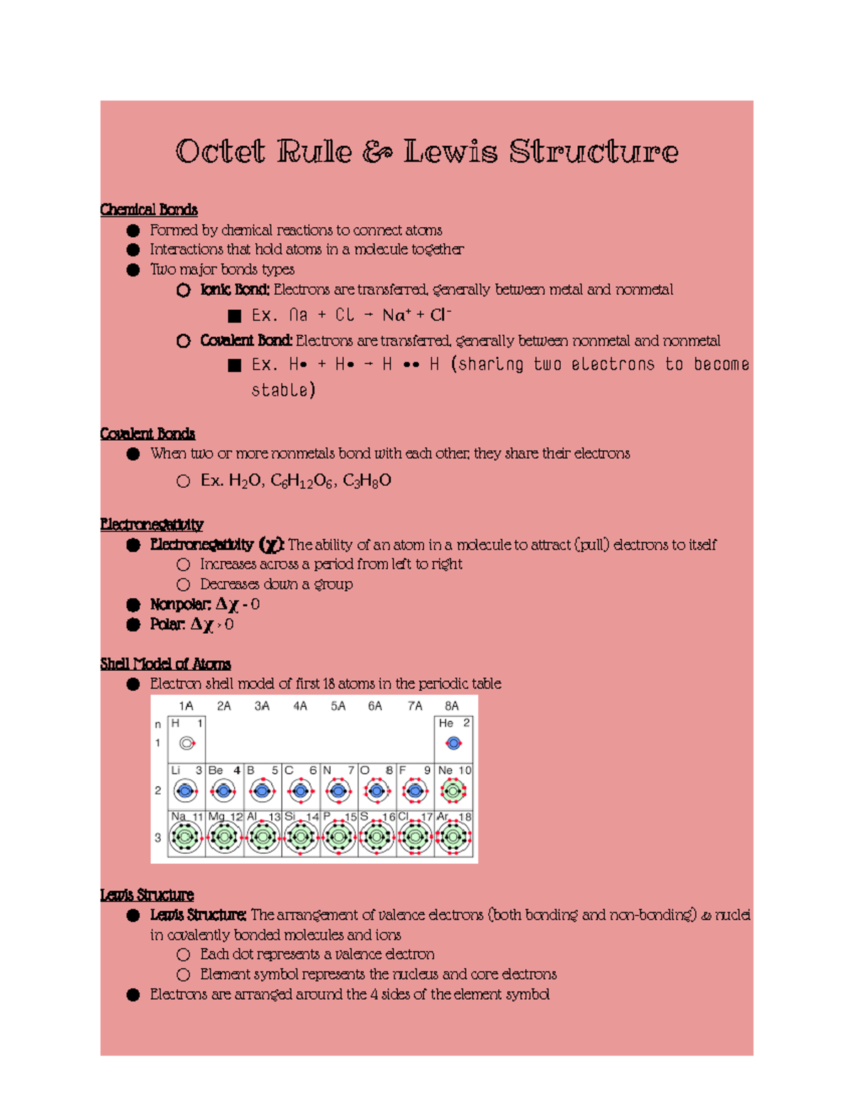 8.1 Notes - Octet Rule & Lewis Structure Chemical Bonds Formed by ...