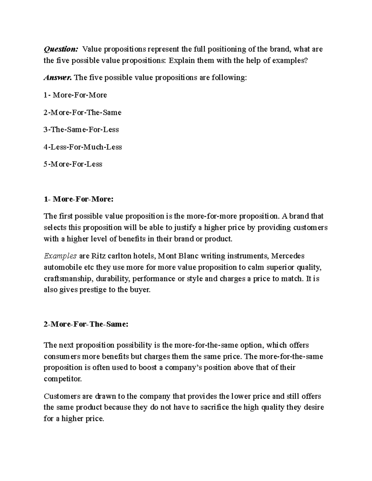 Ans Assignment 3 - best for students learn things - Question: Value propositions represent the ...