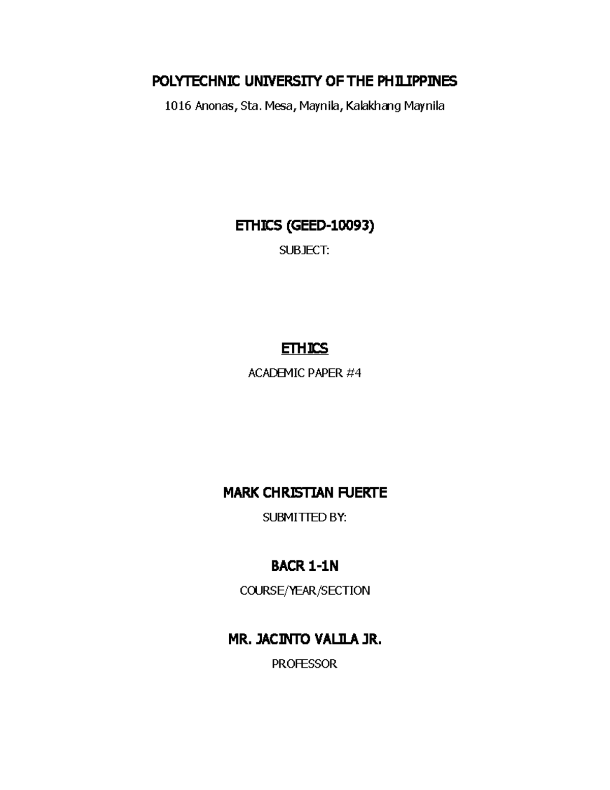 Acad paper 4 - POLYTECHNIC UNIVERSITY OF THE PHILIPPINES 1016 Anonas ...