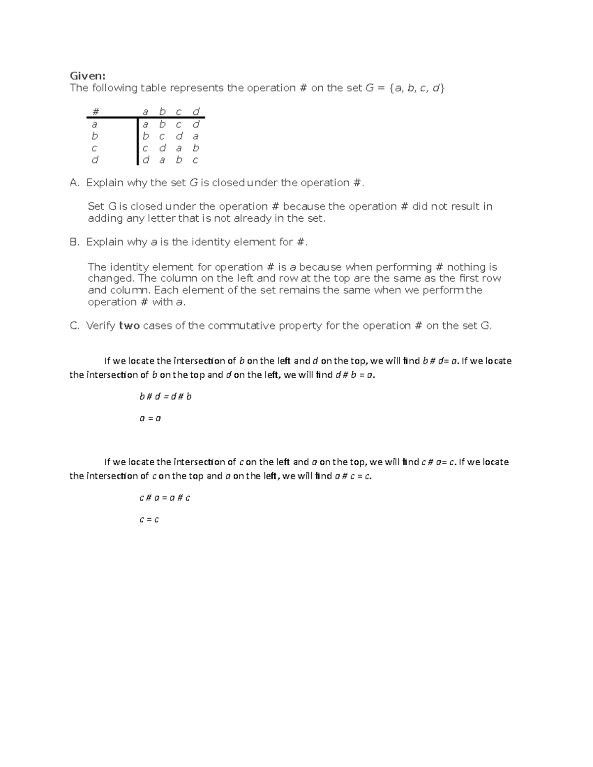 Jzm1 Task 5 Math Systems Given The Following Table Represents The Operation On The Set G