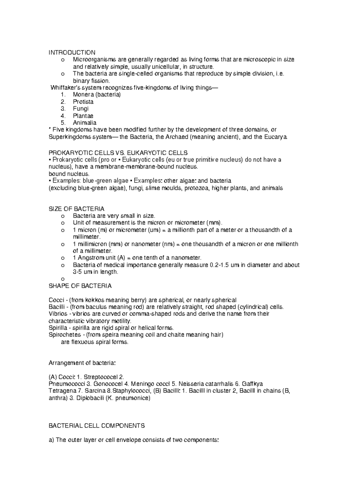 Mod 3 microbio - N/A - INTRODUCTION o Microorganisms are generally ...
