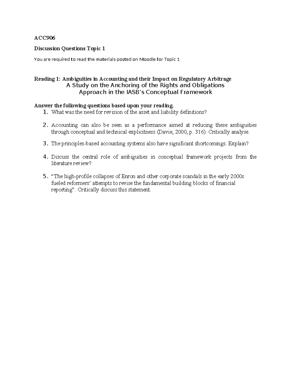 ACC906 Discussion Questions Topic 1 - ACC Discussion Questions Topic 1 ...