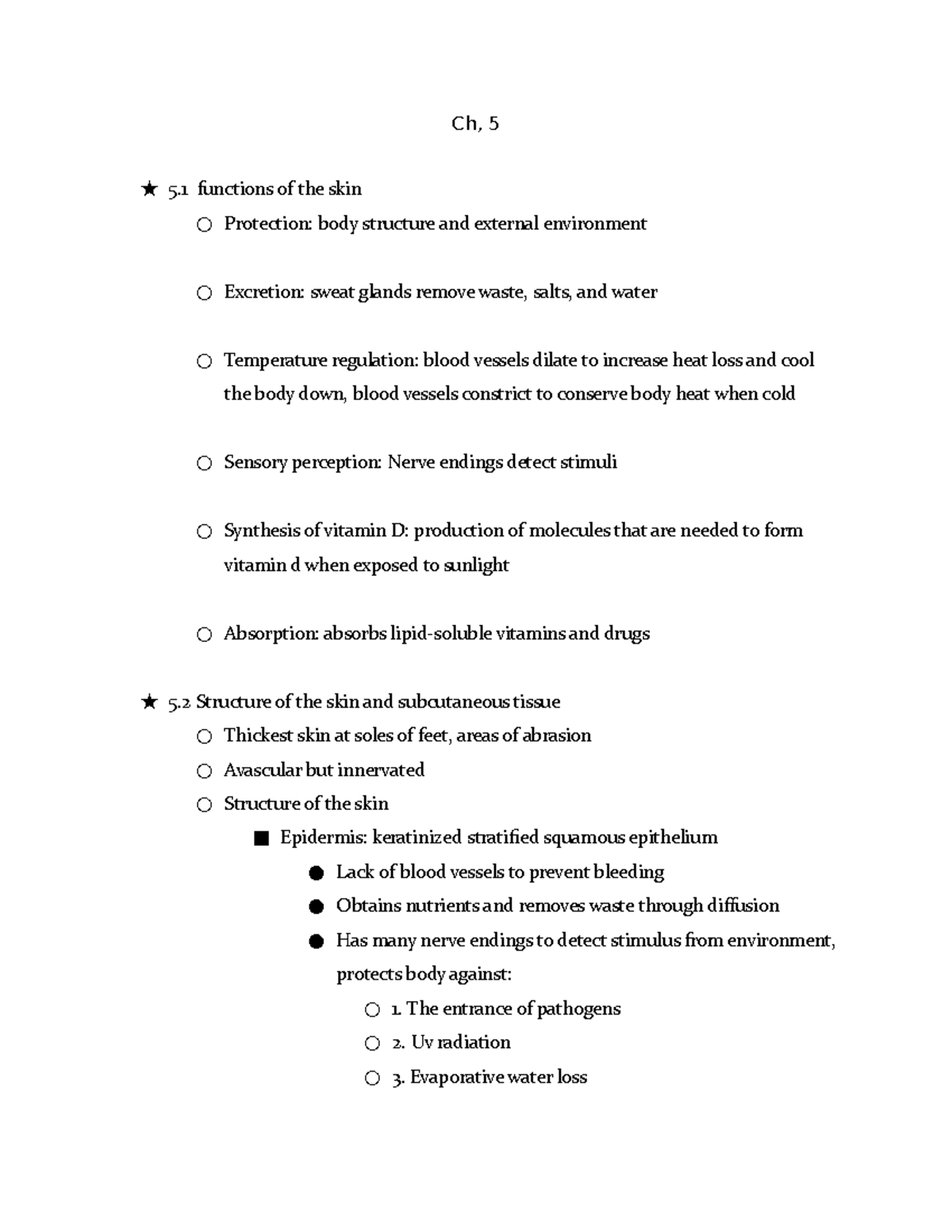 Chapter 5 Book Notes Ch 5 5 Functions Of The Skin Protection Body