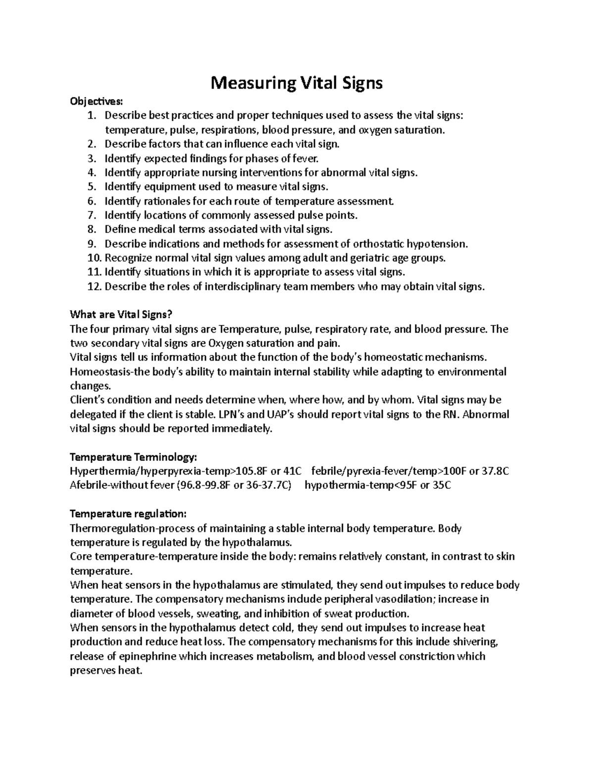 Measuring Vital Signs - Measuring Vital Signs Objectives: 1. Describe ...