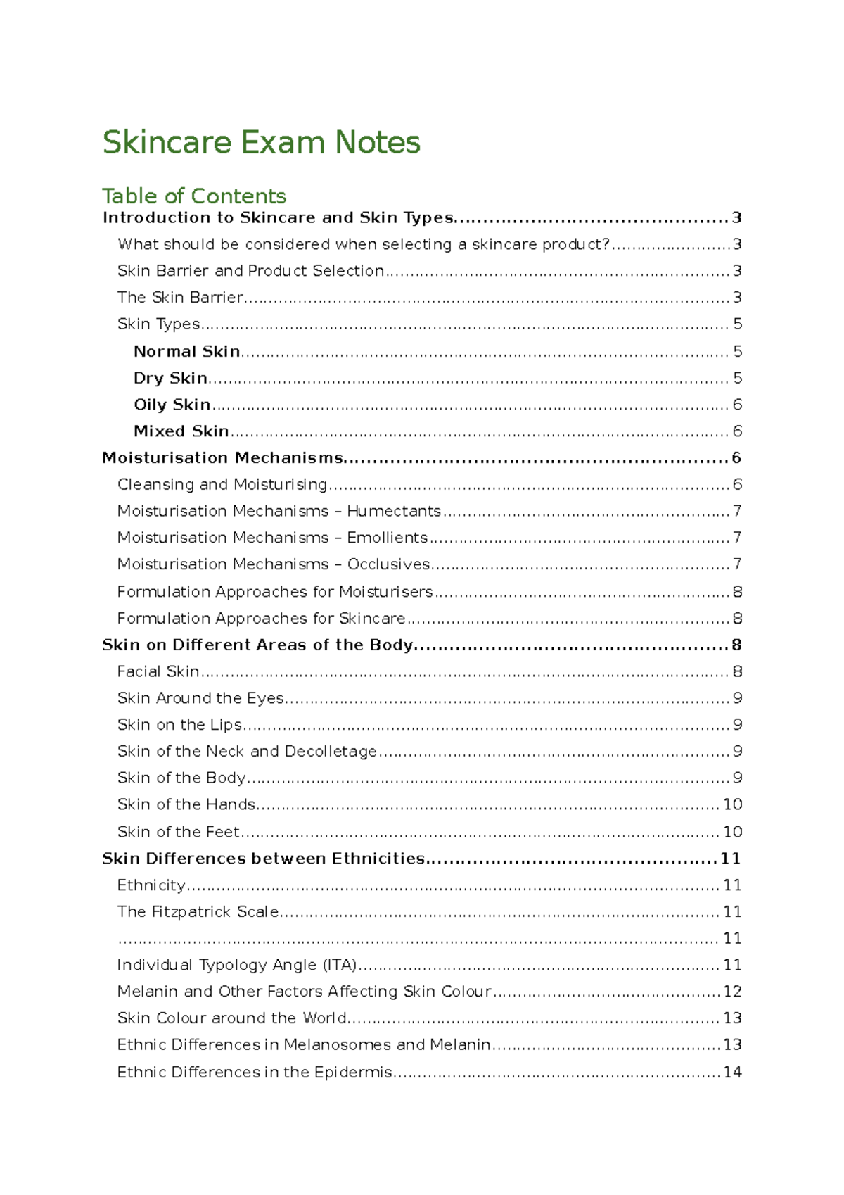 Skincare Exam Notes - Skincare Exam Notes Introduction to Skincare and ...