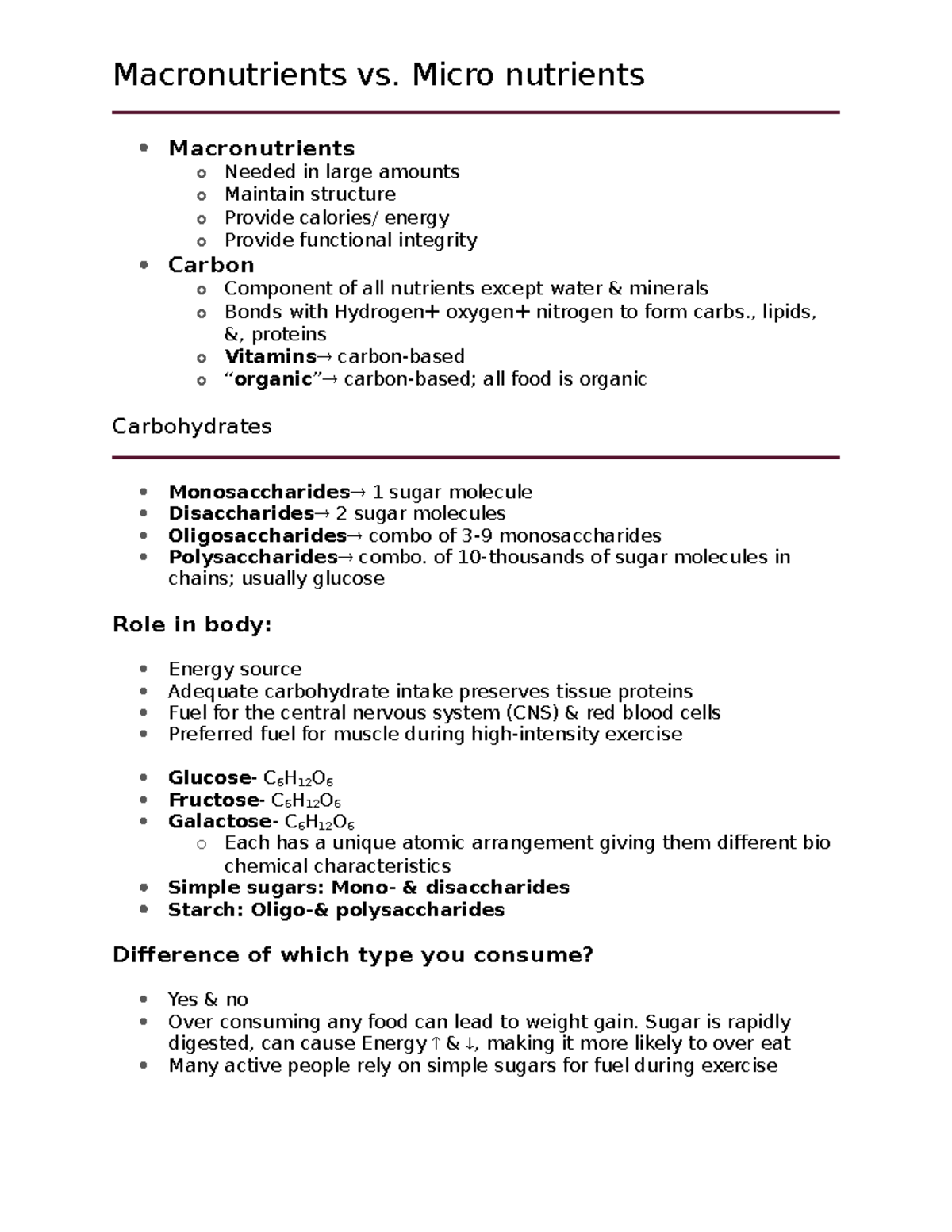 Macronutrients Notes - Macronutrient vs Micronutrients - Macronutrients ...