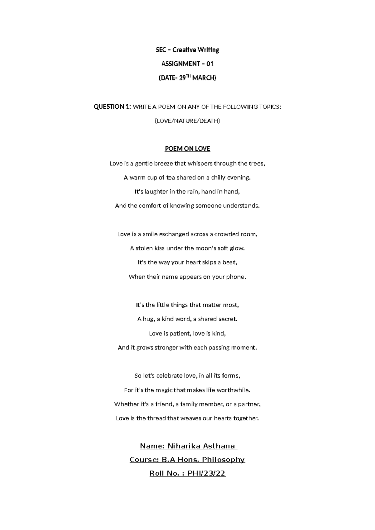 SEC Assignment 1 - a poem as part of our SEC course in creative writing - SEC – Creative Writing ...