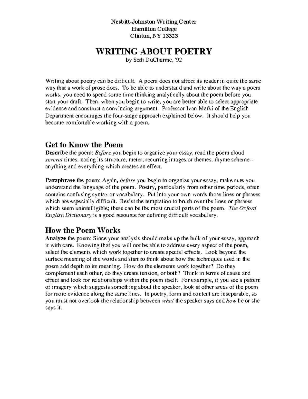 Writing About Poetry - Lecture notes to help you. - Nesbitt-Johnston ...