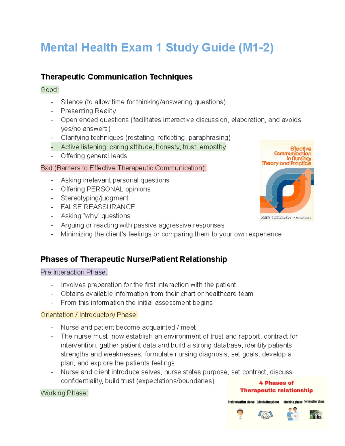 Mental Health EXAM 1 - Mental Health Exam 1 Study Guide (M1-2 ...