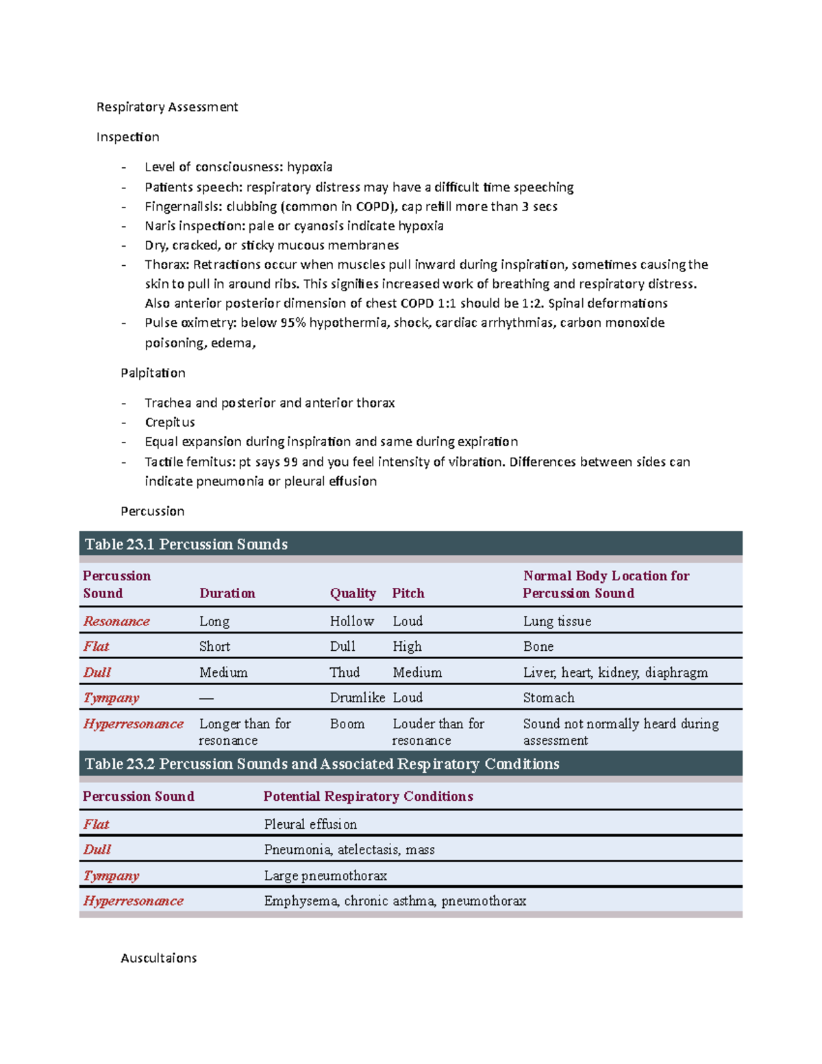 Ch 23 Respiratory Assessment - Respiratory Assessment Inspection Level ...